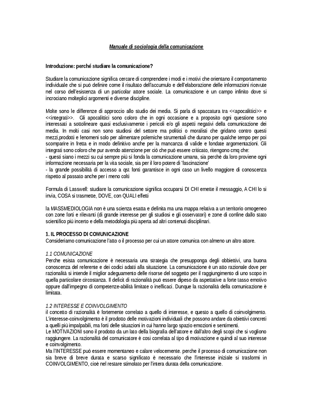 Manuale Di Sociologia Della Comunicazione Docsity