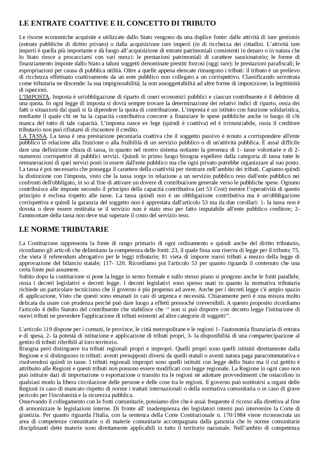 Riassunto Diritto Tributario Docsity