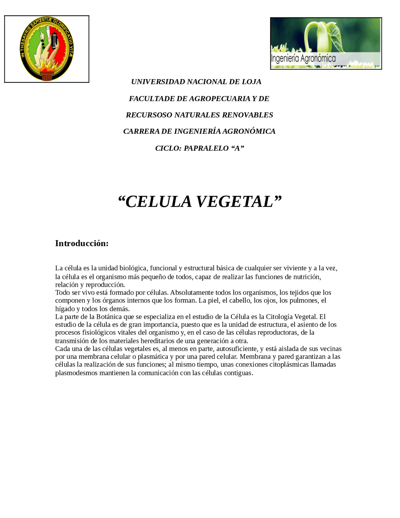 Celula Vegetal Y Partes Monografías Ensayos De Biología Docsity
