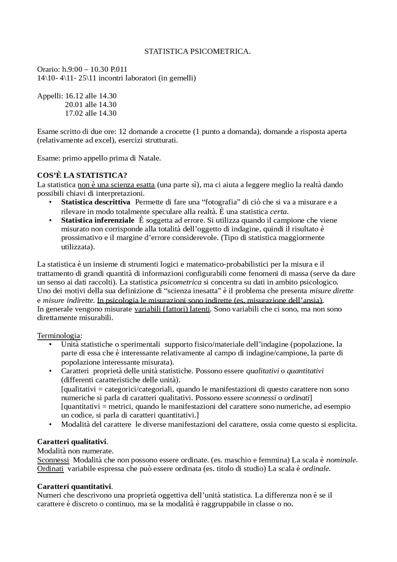 Statistica Psicometrica Appunti Di Statistica Docsity