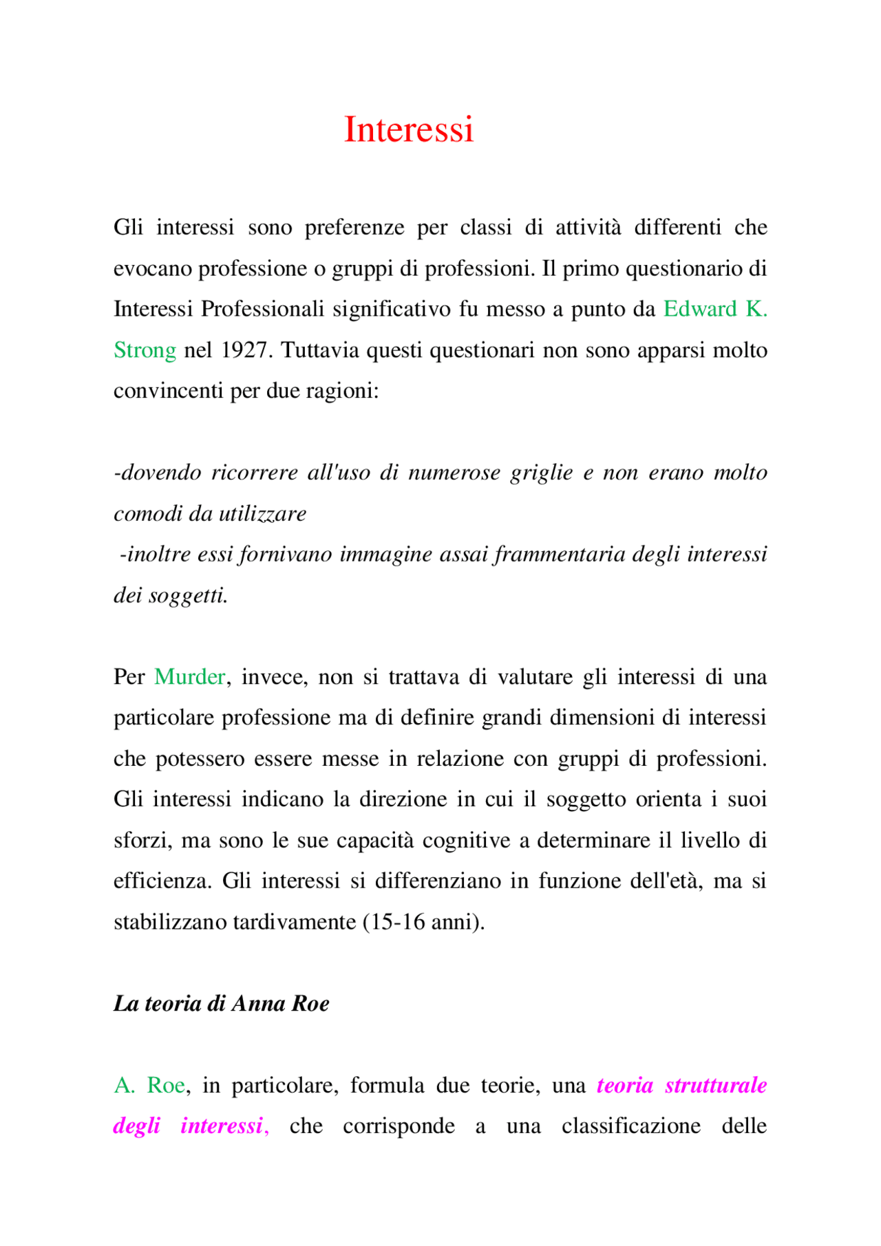 Interessi Psicologia Dellorientamento Docsity