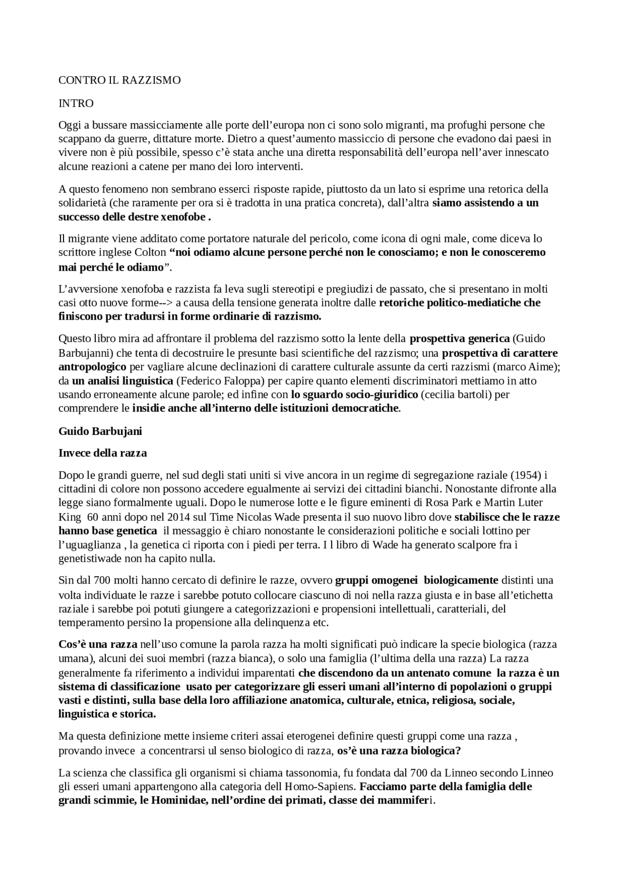 Riassunto Contro Il Razzismo Docsity