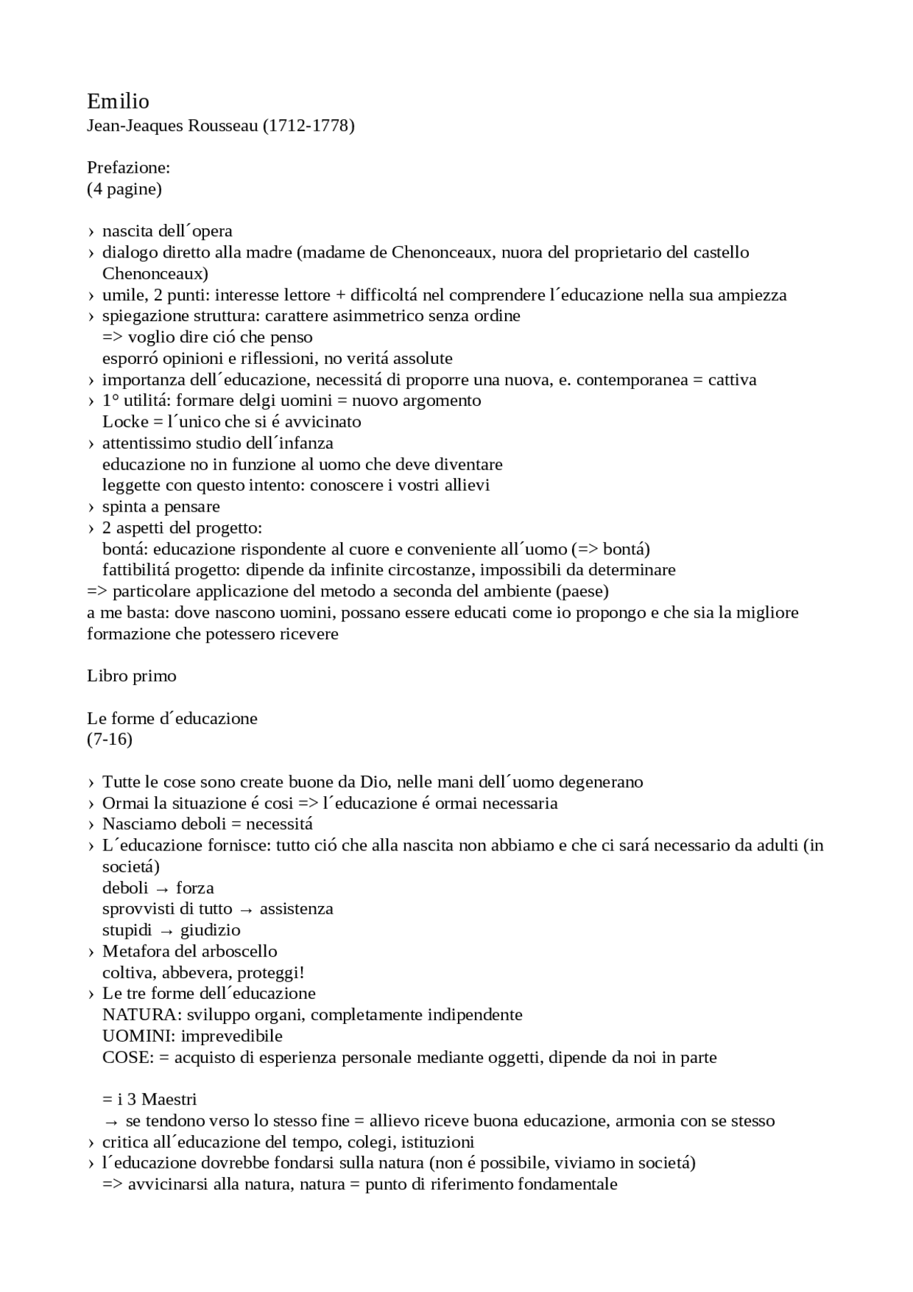 Emilio Riassunto Lungo 1° 2° Libro Docsity