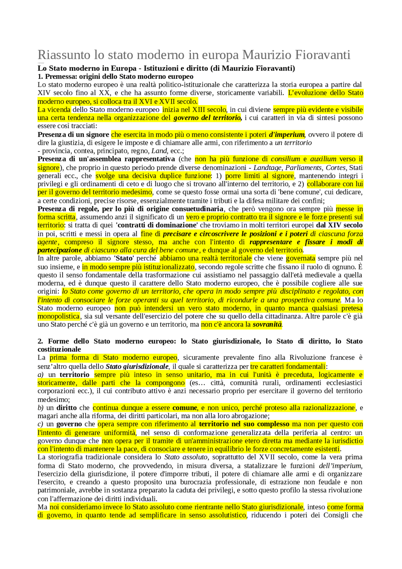 Lo Stato moderno in Europa - Docsity