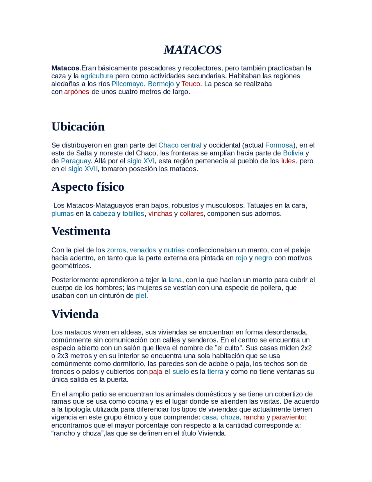 Matacos, pueblo originario - Docsity