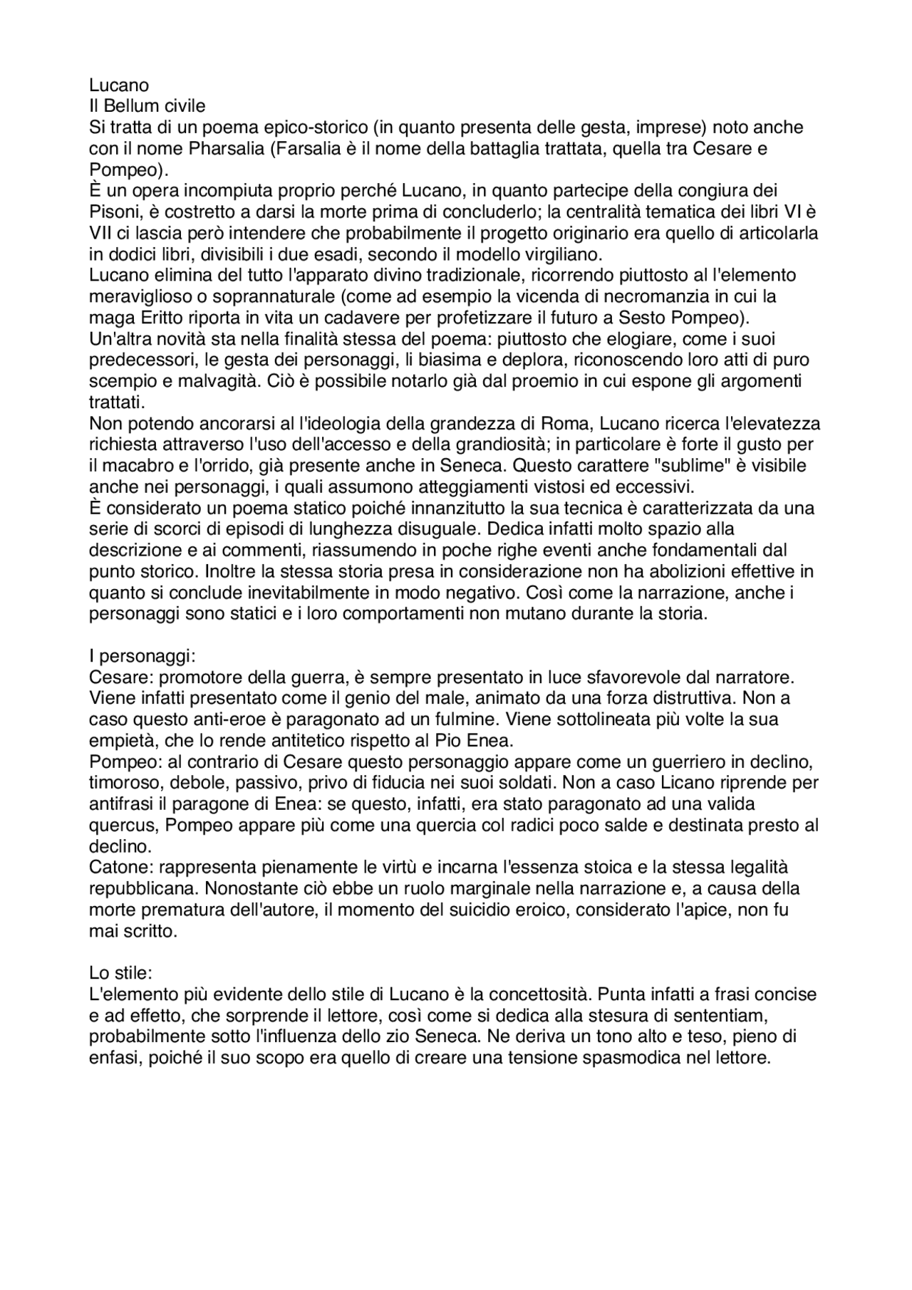 Lucano E Il Bellum Civile Docsity