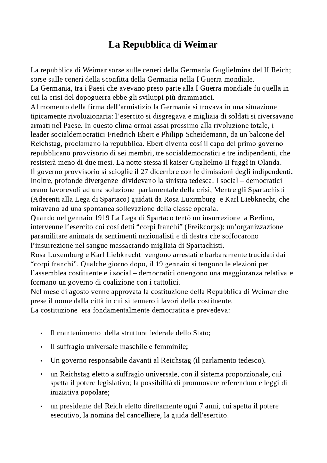 La Repubblica Di Weimar E Il Nazismo Docsity