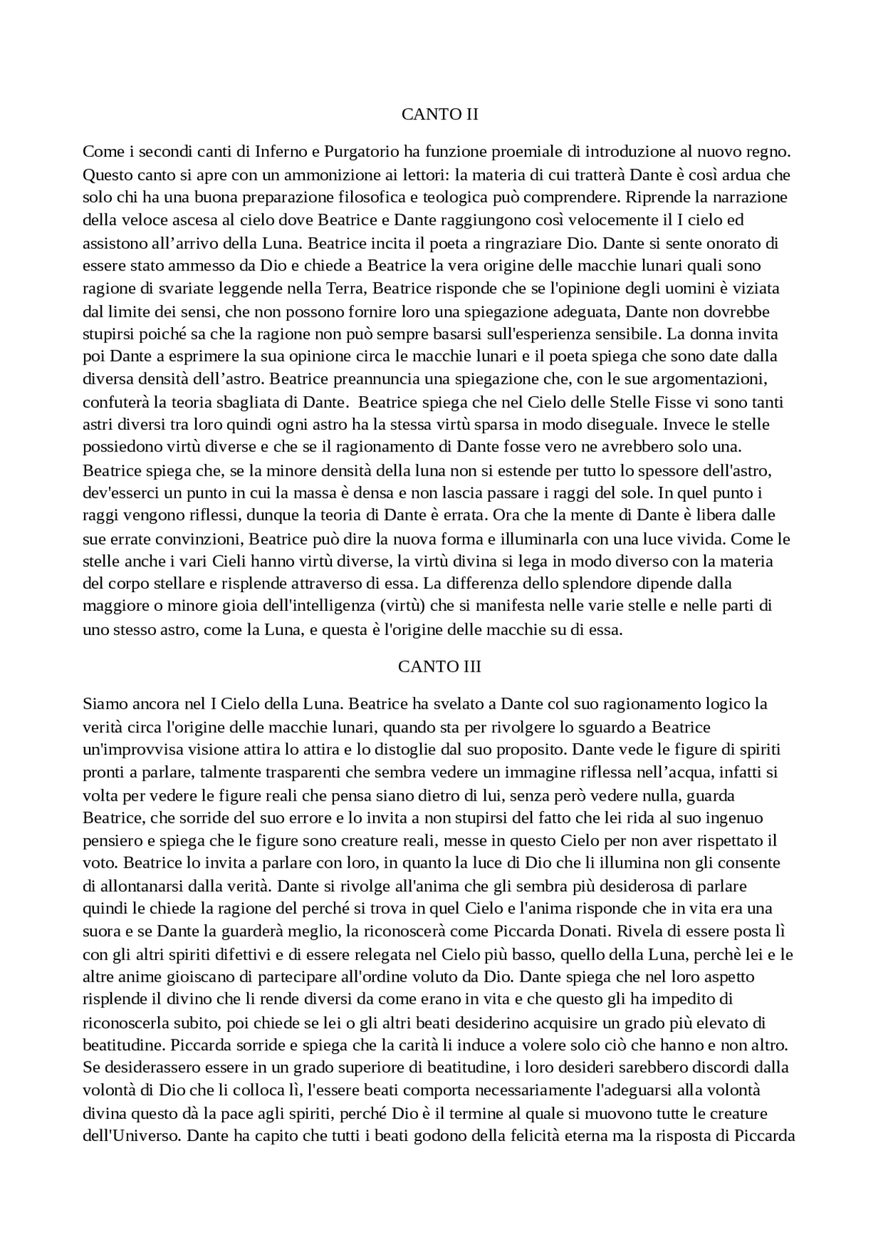 Riassunto 2 E 3 Canto Paradiso Docsity
