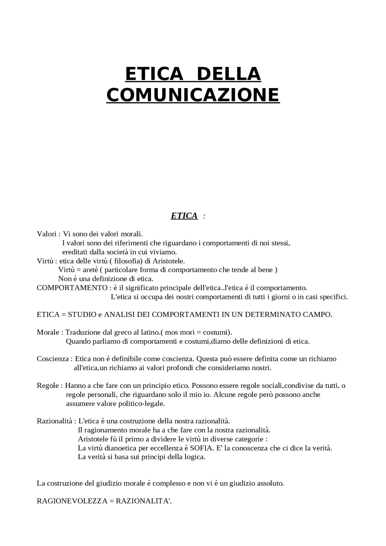 Etica Della Comunicazione Docsity