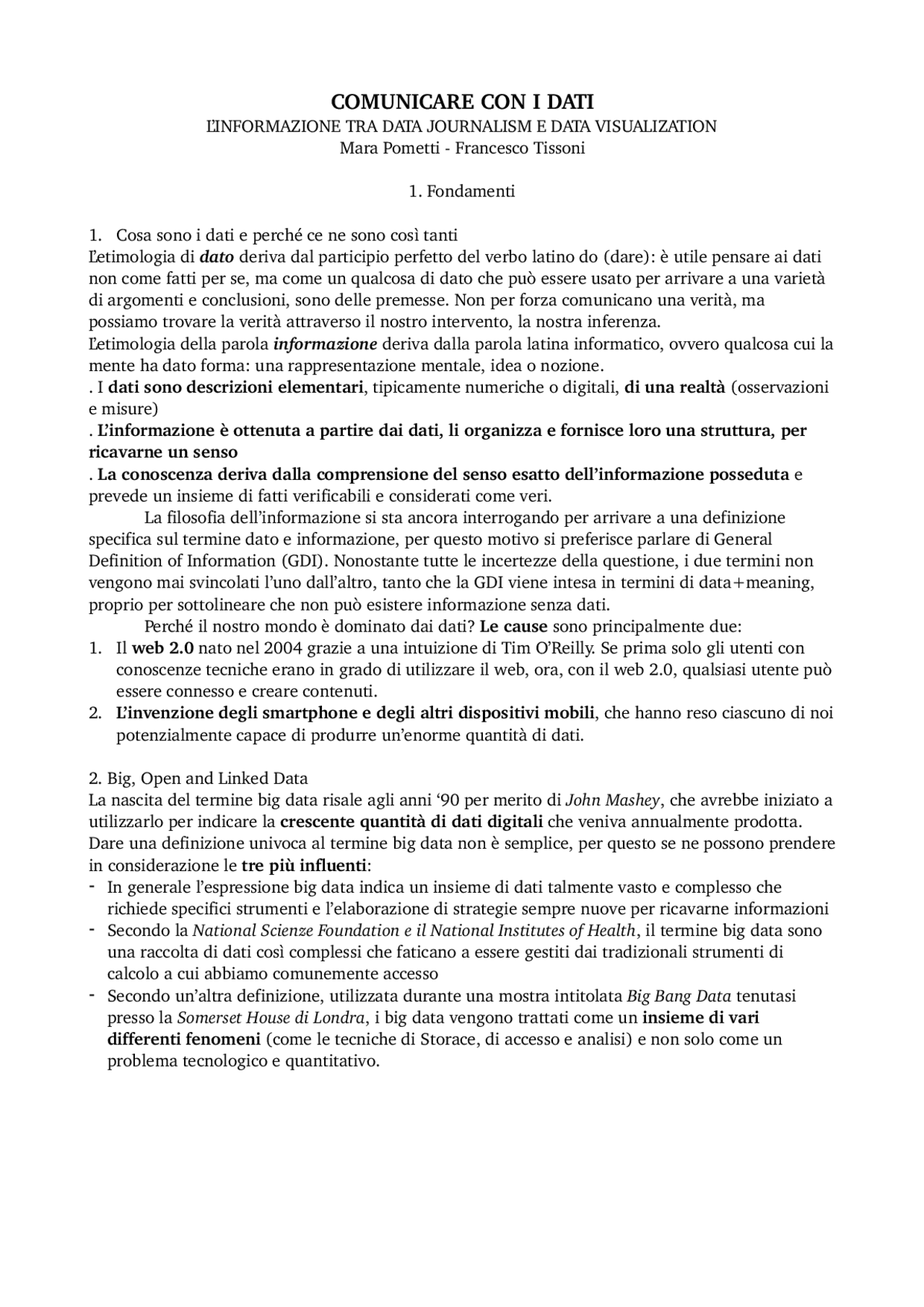 Riassunto Libro Comunicare Con I Dati Pometti Tissoni Docsity