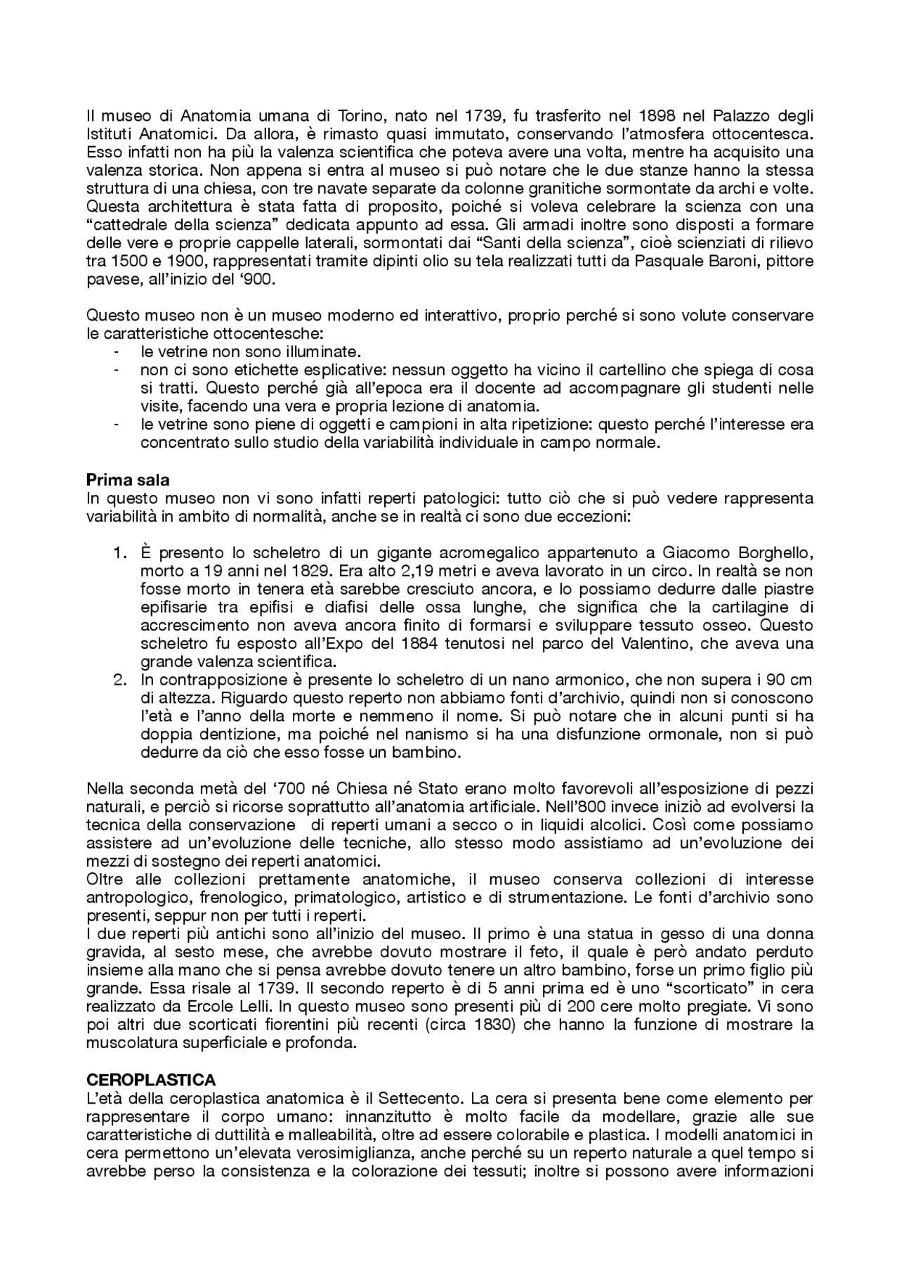 Visita al Museo di Anatomia Umana 'Luigi Rolando', Torino - Docsity