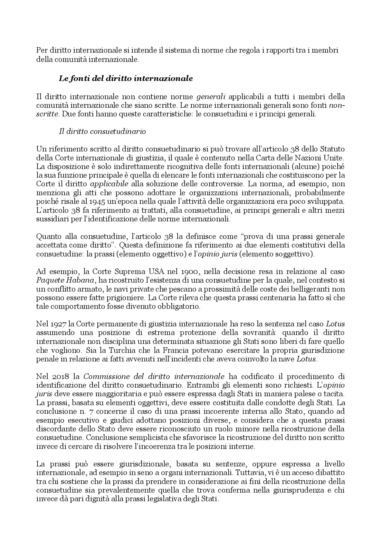 Le fonti del diritto internazionale - Docsity