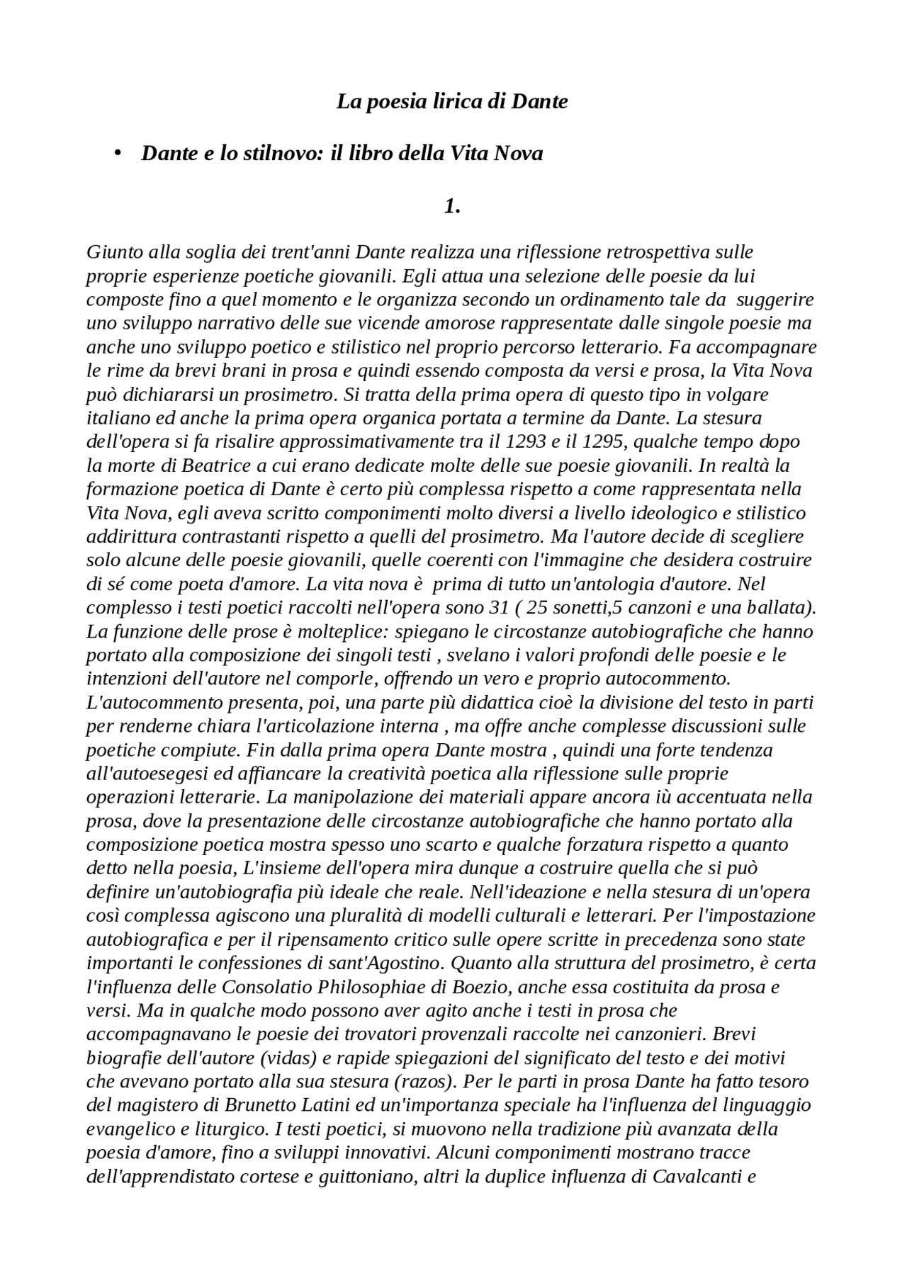 Vita Di Dante Vita Nuova Docsity