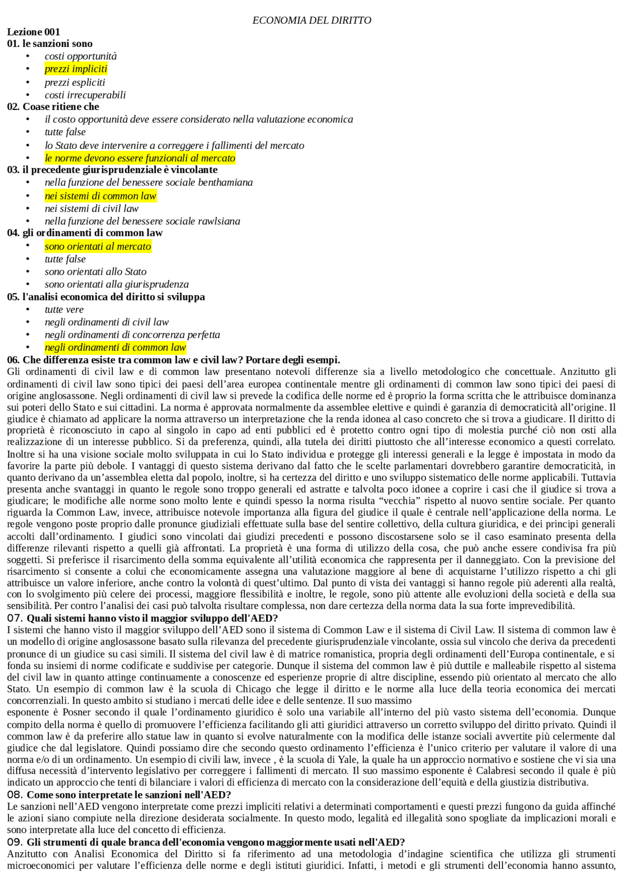 Paniere Compilato Di Economia Del Diritto Prof Scarnicci Ecampus