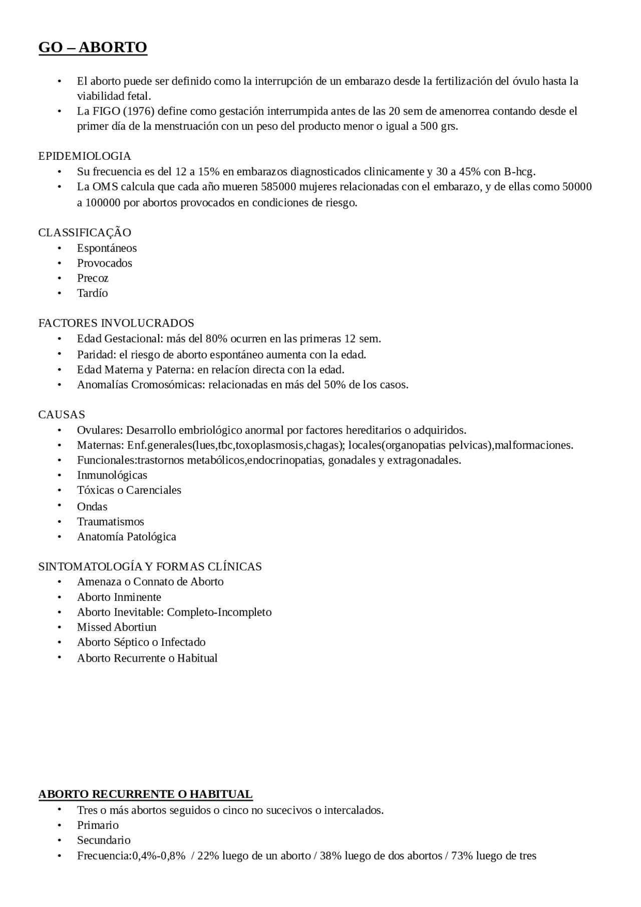 Resumen Aborto Ginecologia E Obstetrica Docsity