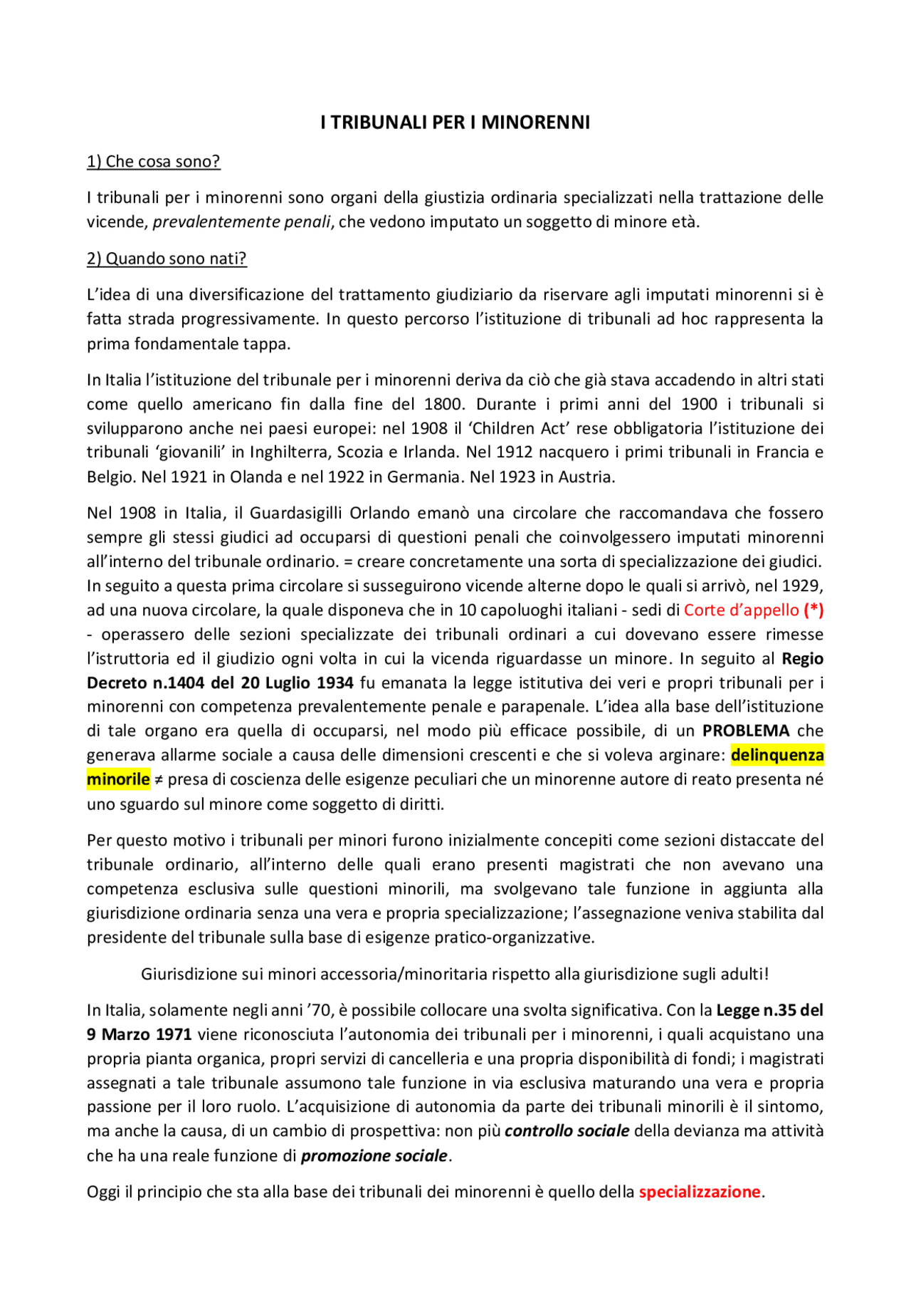 I Tribunali Per I Minorenni Docsity