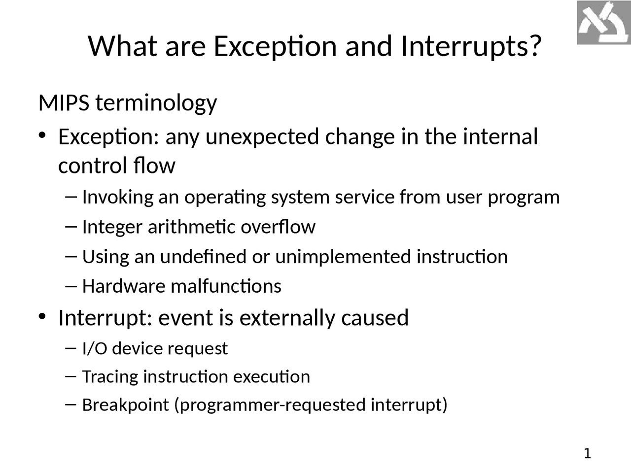 Exceptions In Mips Architecture Lecture Notes Computer Science Docsity