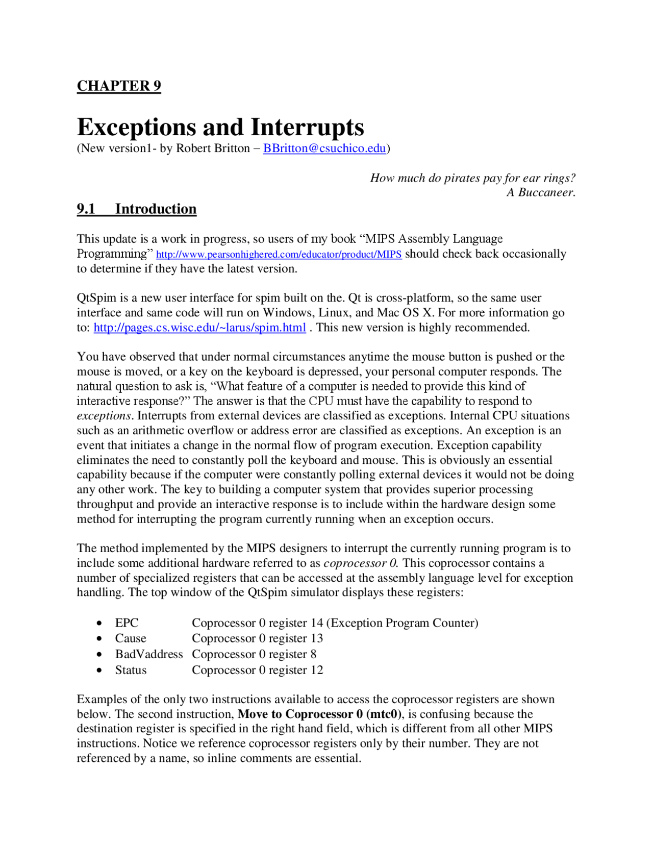 Exceptions In Mips Pipeline Architecture Docsity