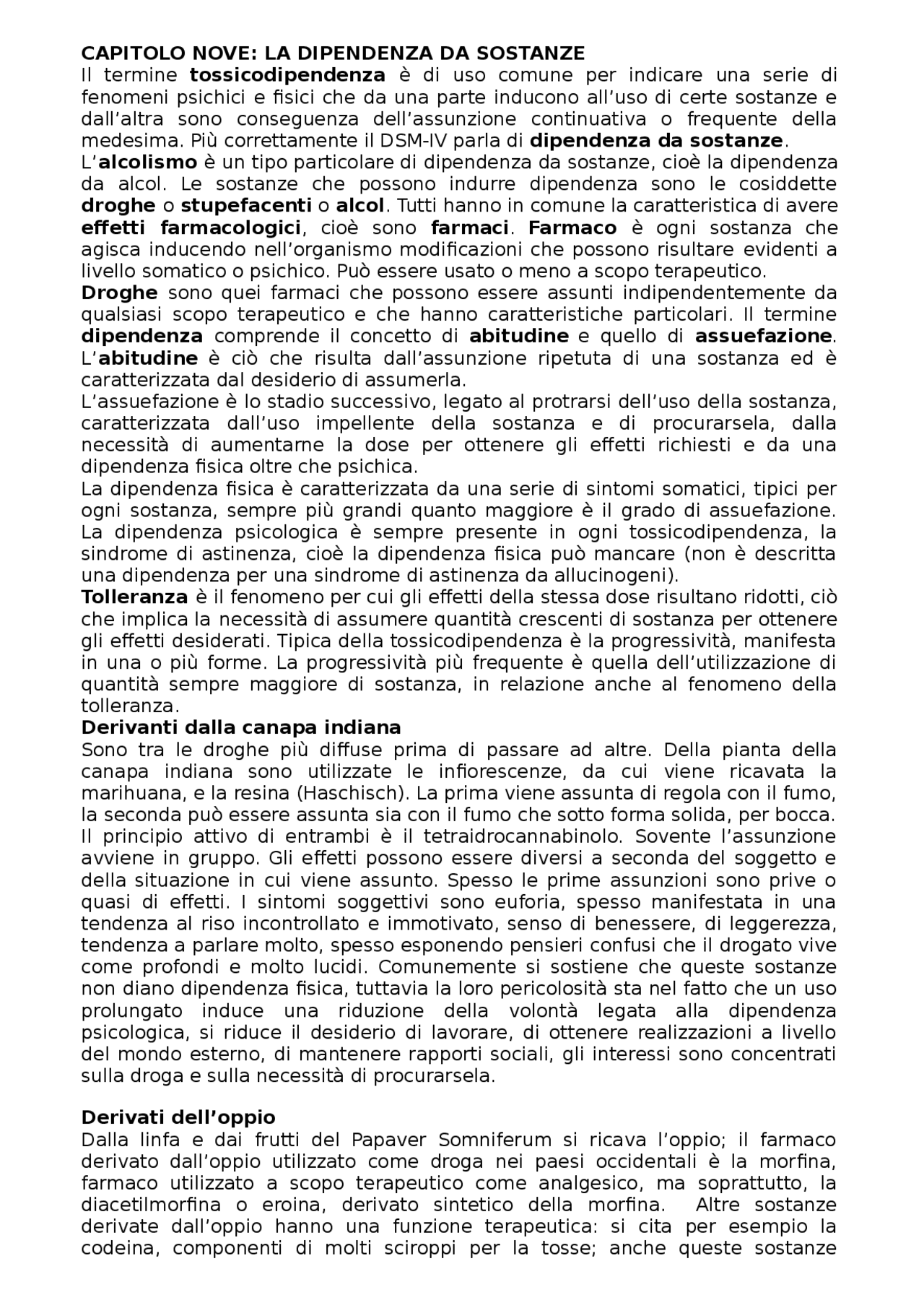 La Dipendenza Da Sostanze Docsity