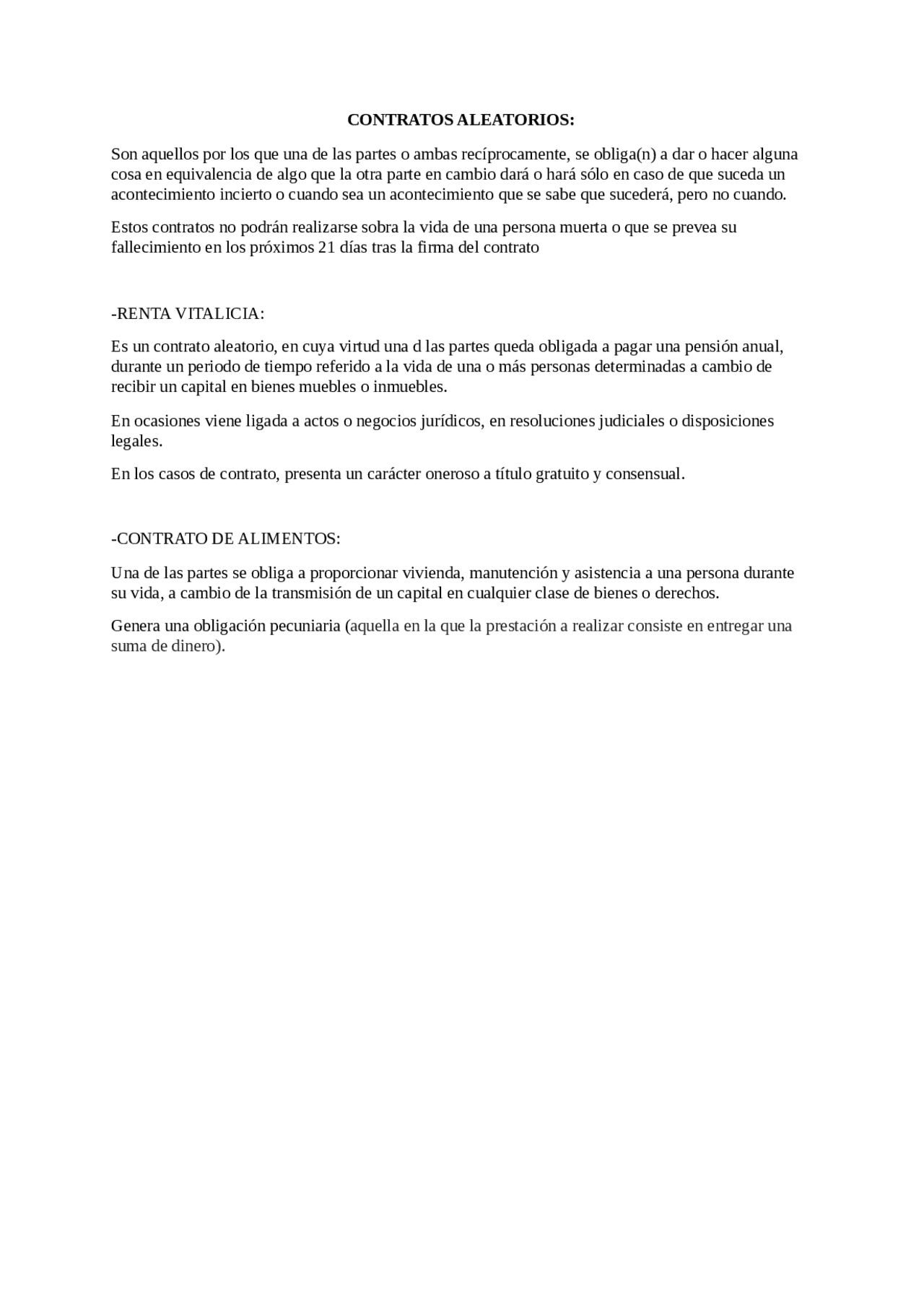 Tema de Contrato aleatorio - Docsity