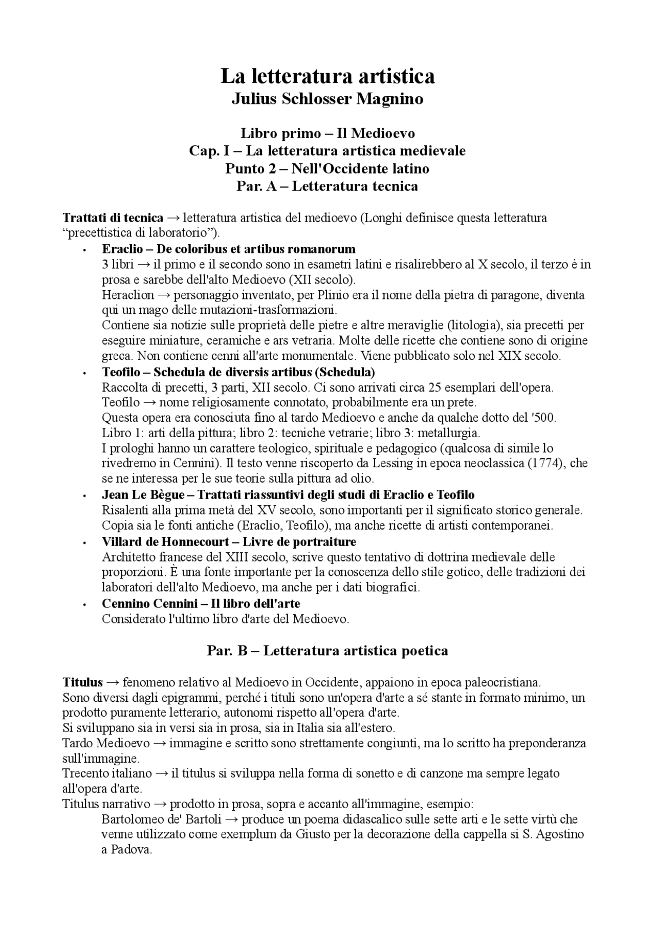 Riassunto La Letteratura Artistica Schlosser Docsity