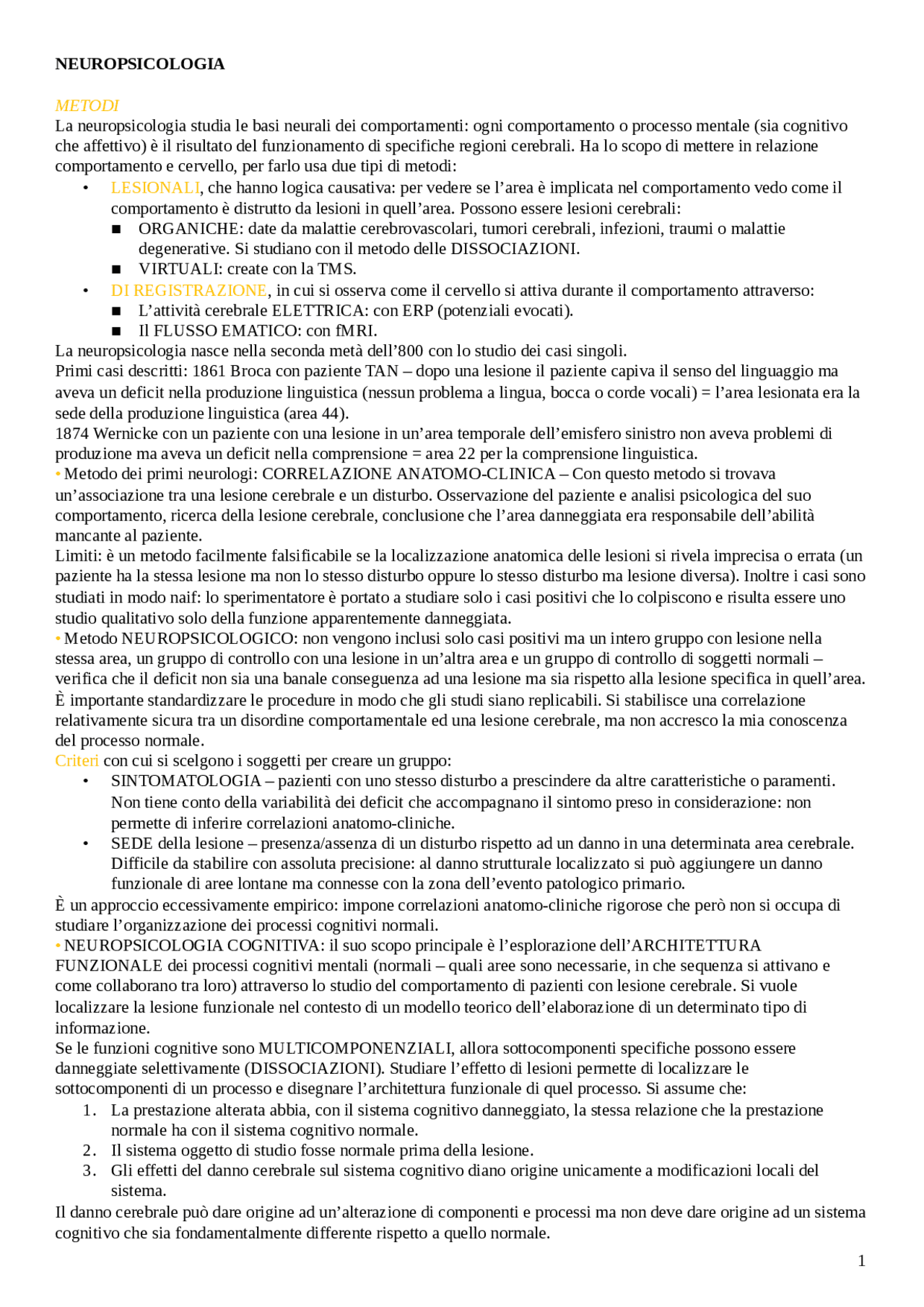 Neuropsicologia Appunti Docsity