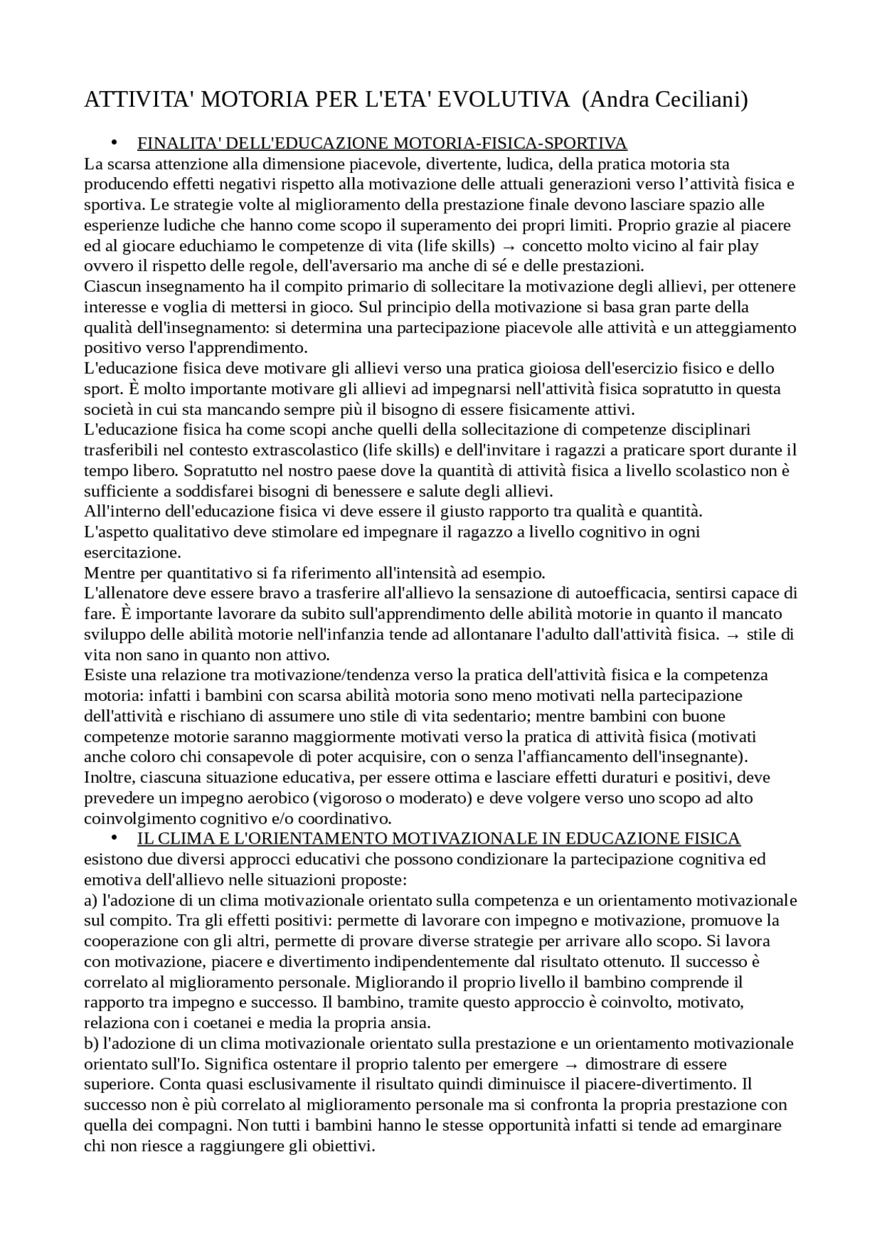 Attività Motoria Per Letà Evolutiva Docsity