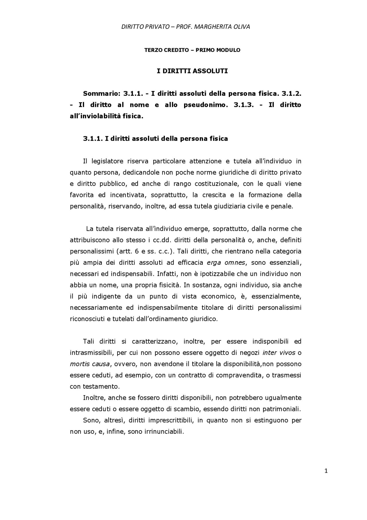 I Diritti Assoluti Della Persona Fisica Docsity