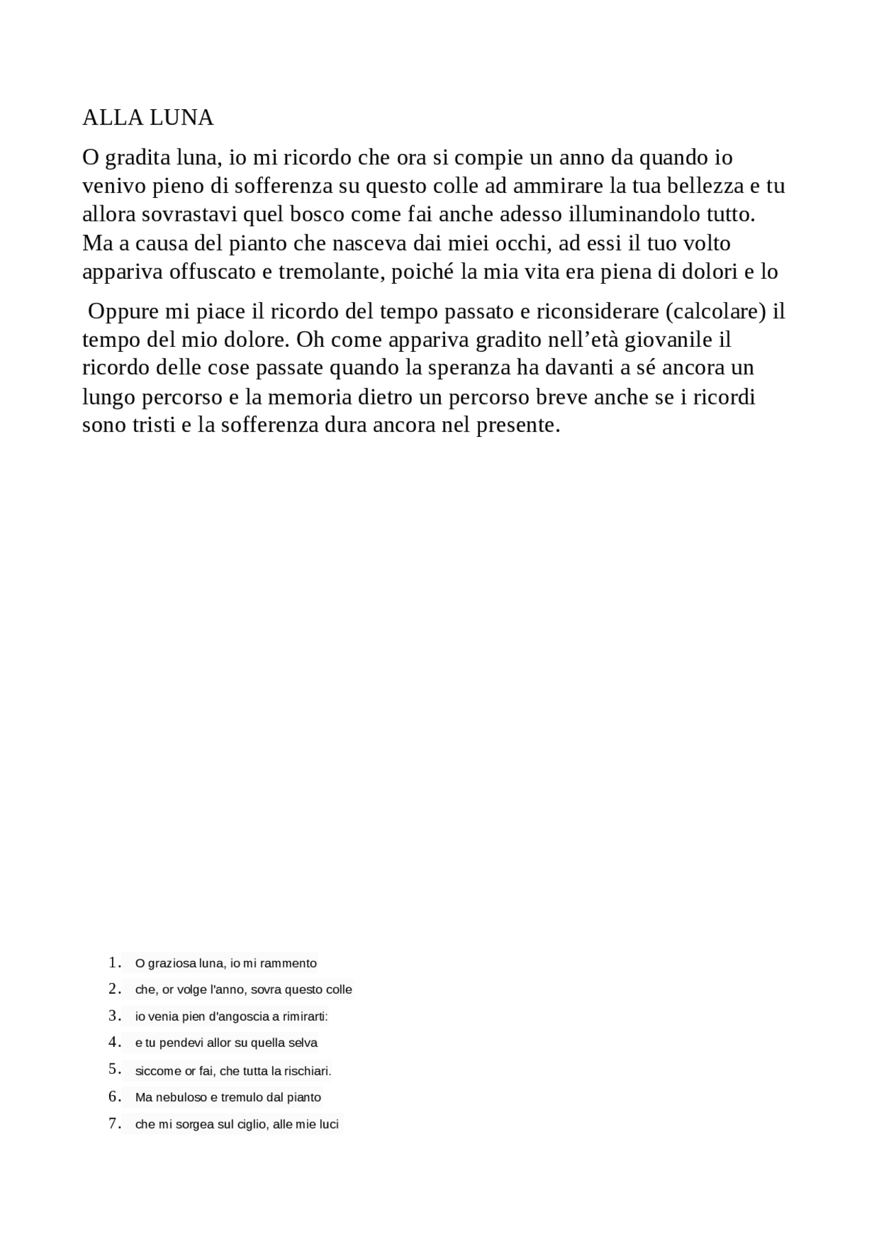 Alla luna, leopardi poesia | Appunti di Italiano | Docsity