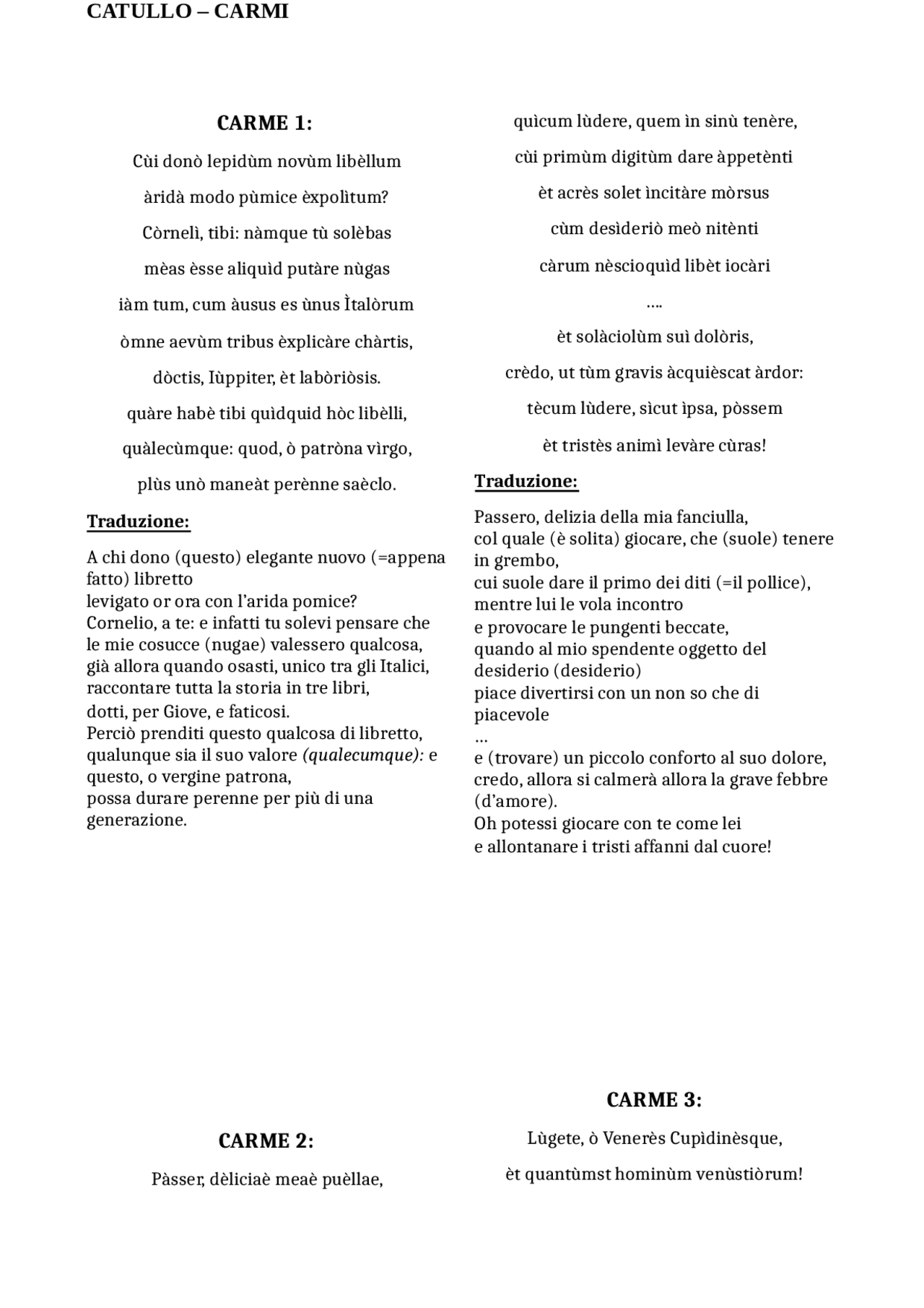 I Carmina Di Catullo Docsity