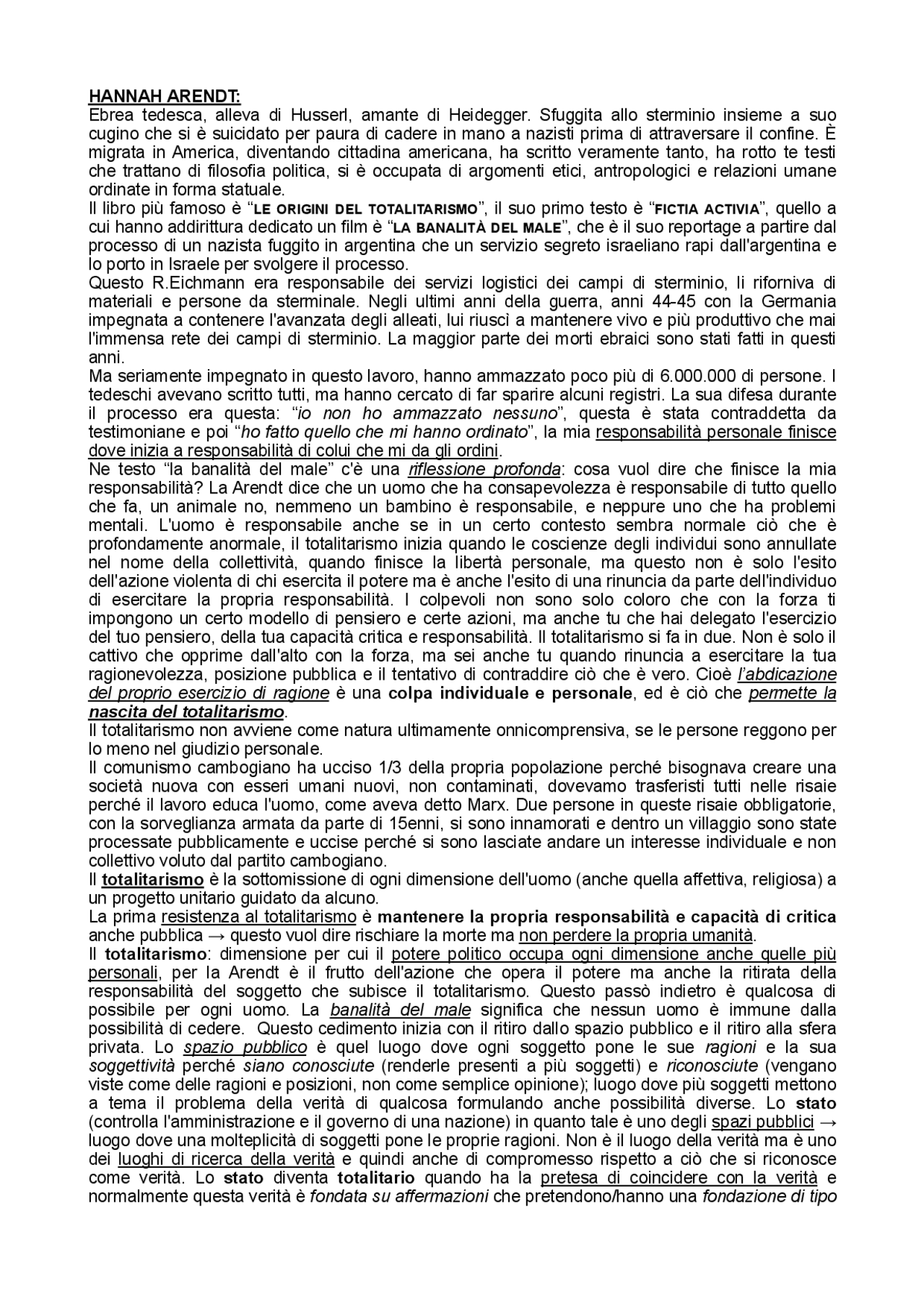 Hanna Arendt Appunti Docsity