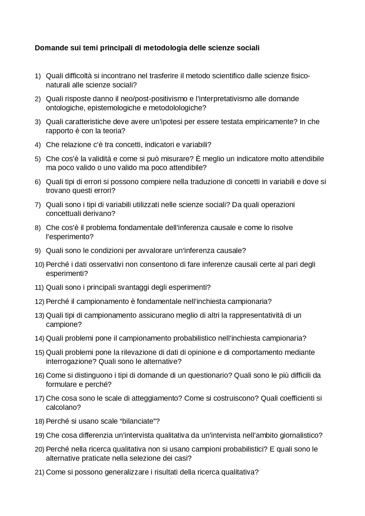 Metodologia Della Ricerca Docsity