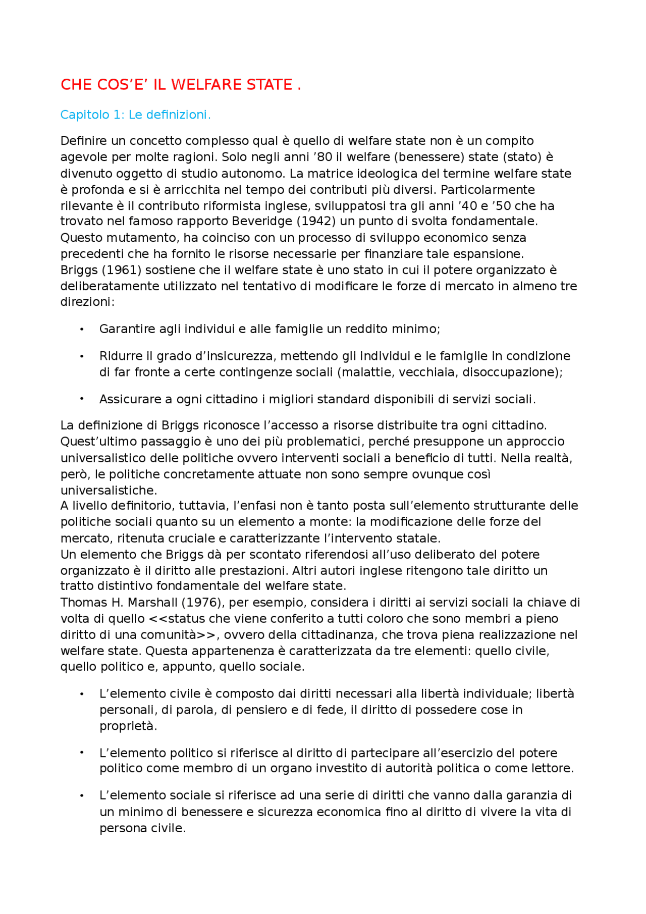 Che cos'è il welfare state - Docsity