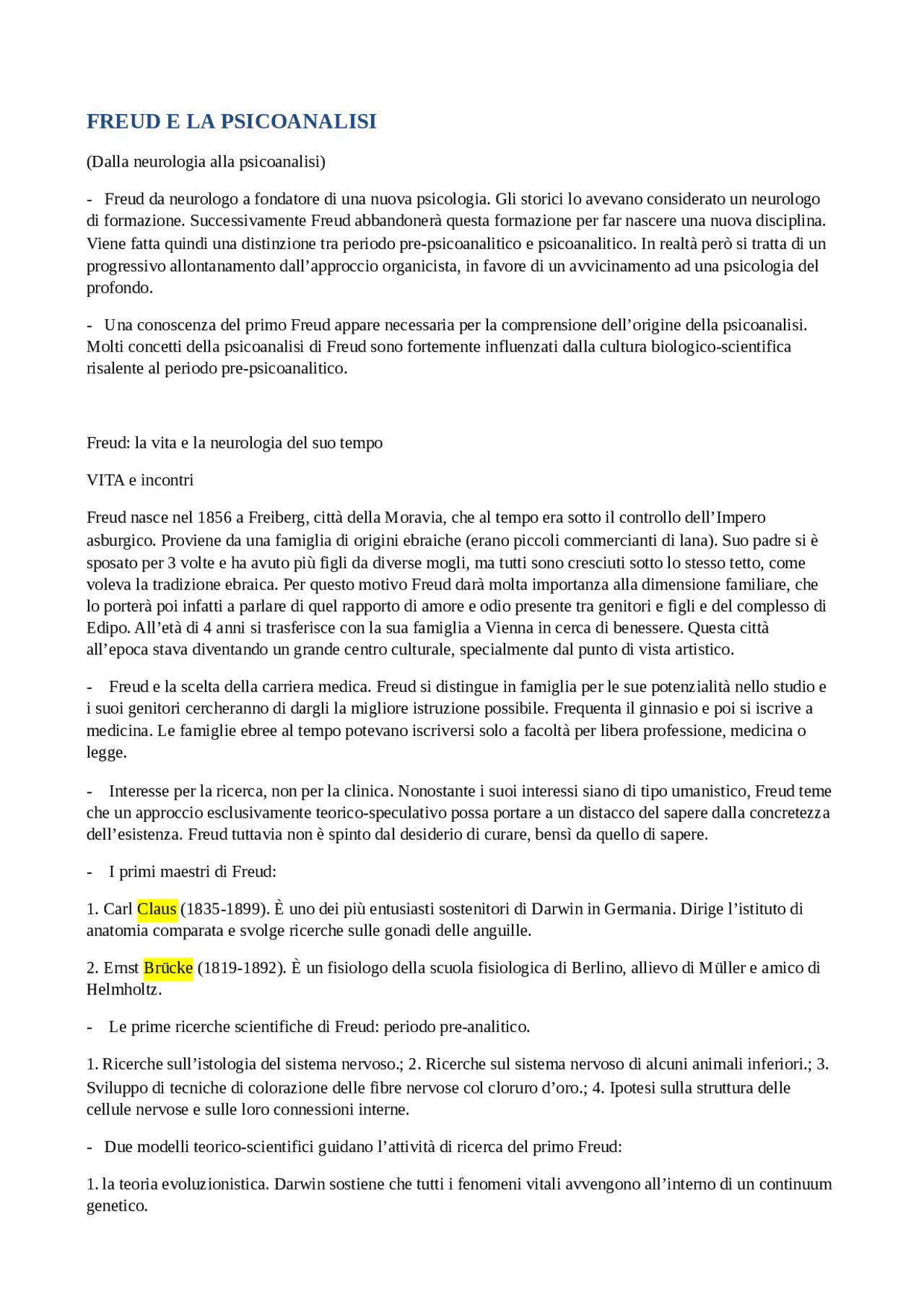 Freud E La Psicoanalisi Docsity