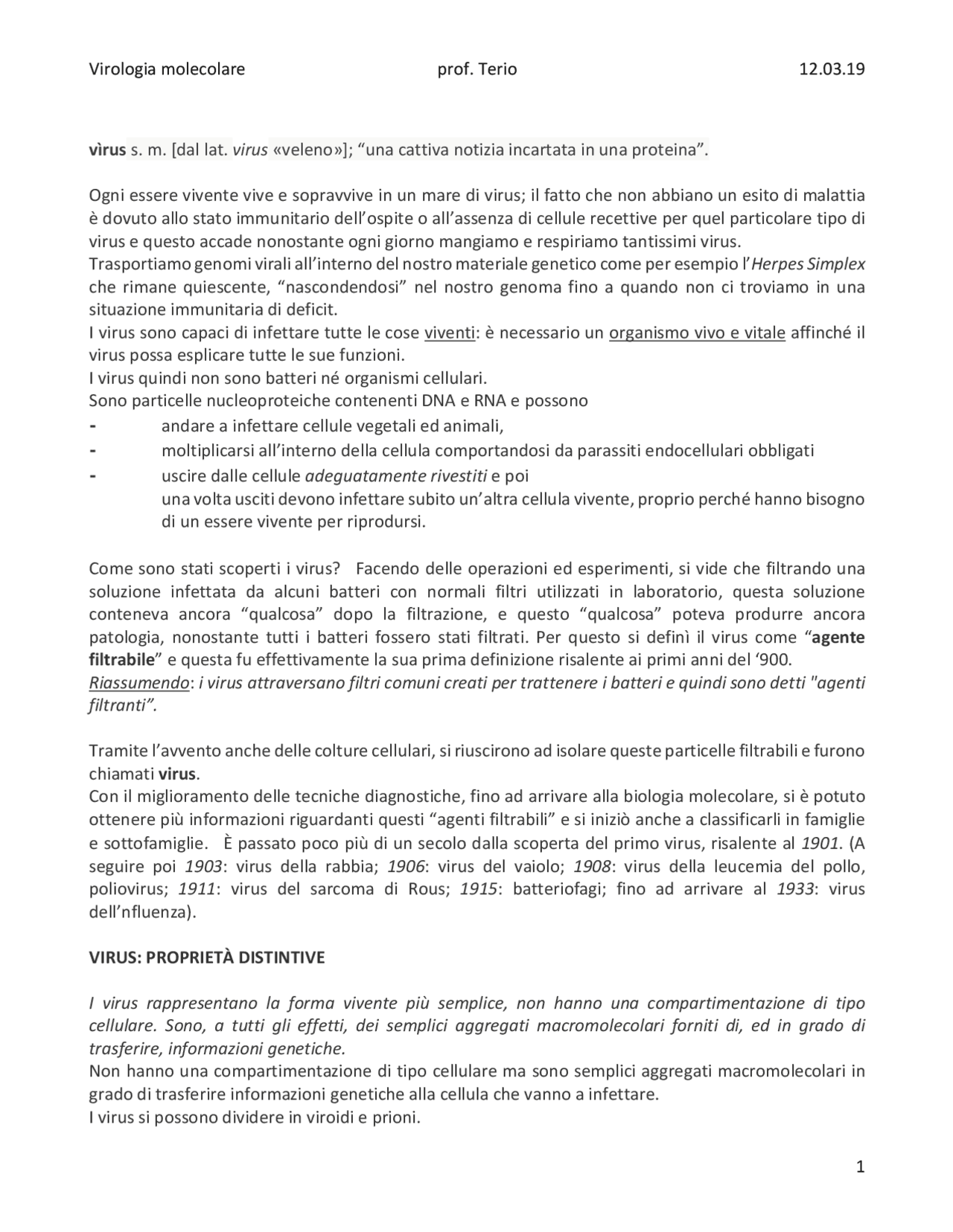 Introduzione alla virologia - Docsity