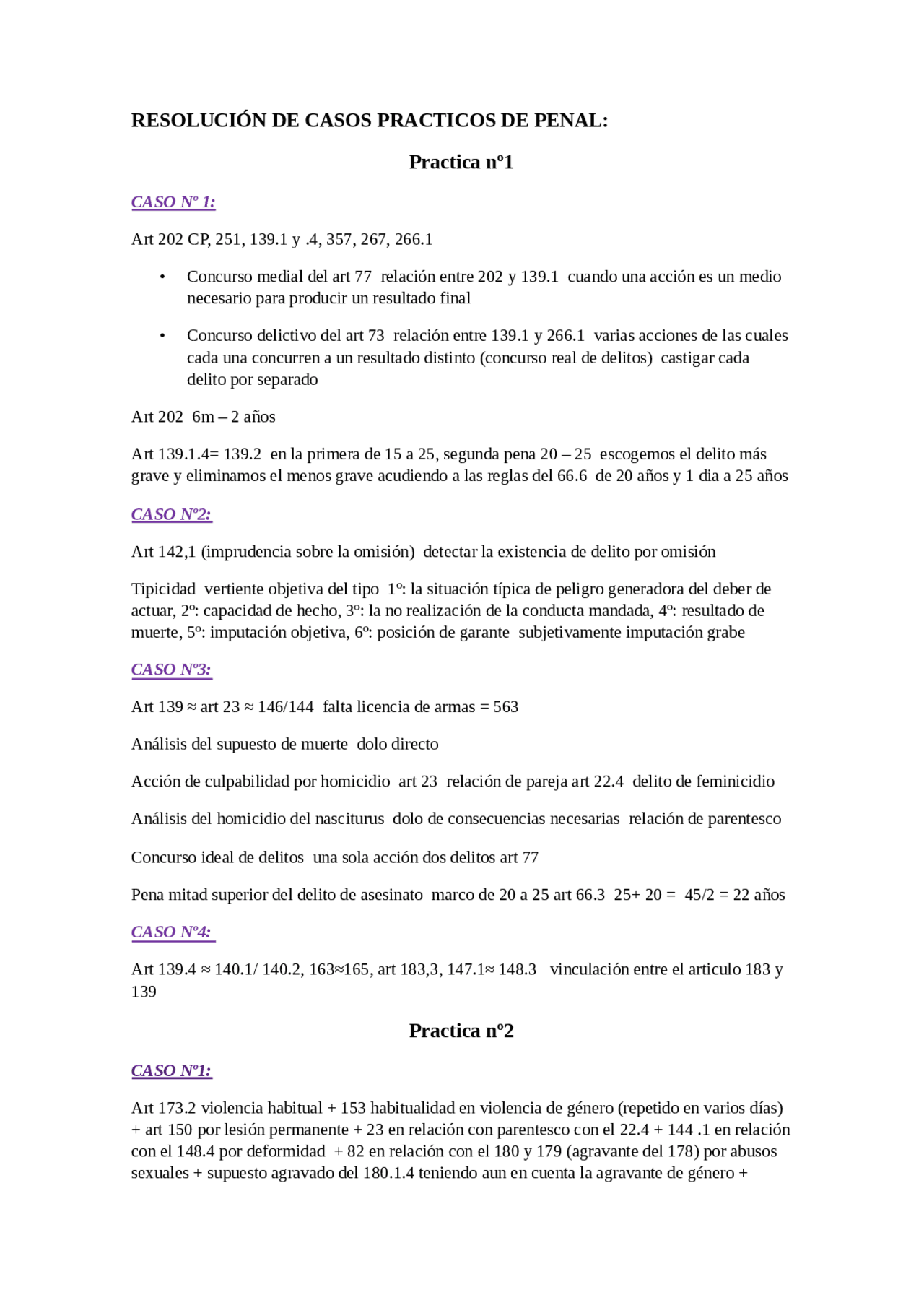 Derecho Penal Practicas Ejercicios De Derecho Penal Docsity