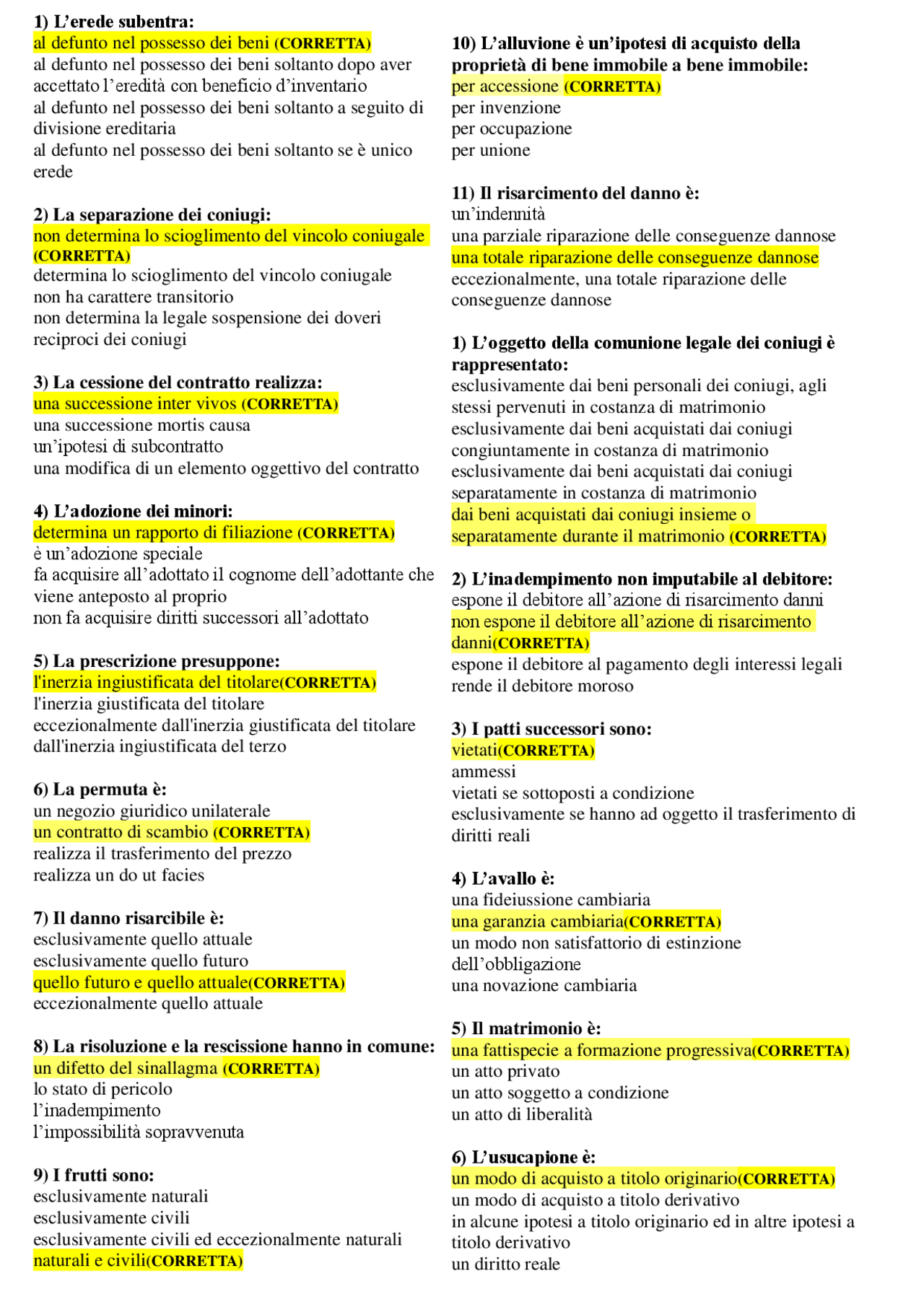 Prove Desame Scritto Diritto Privato Con Risposte Moduli Integrativi