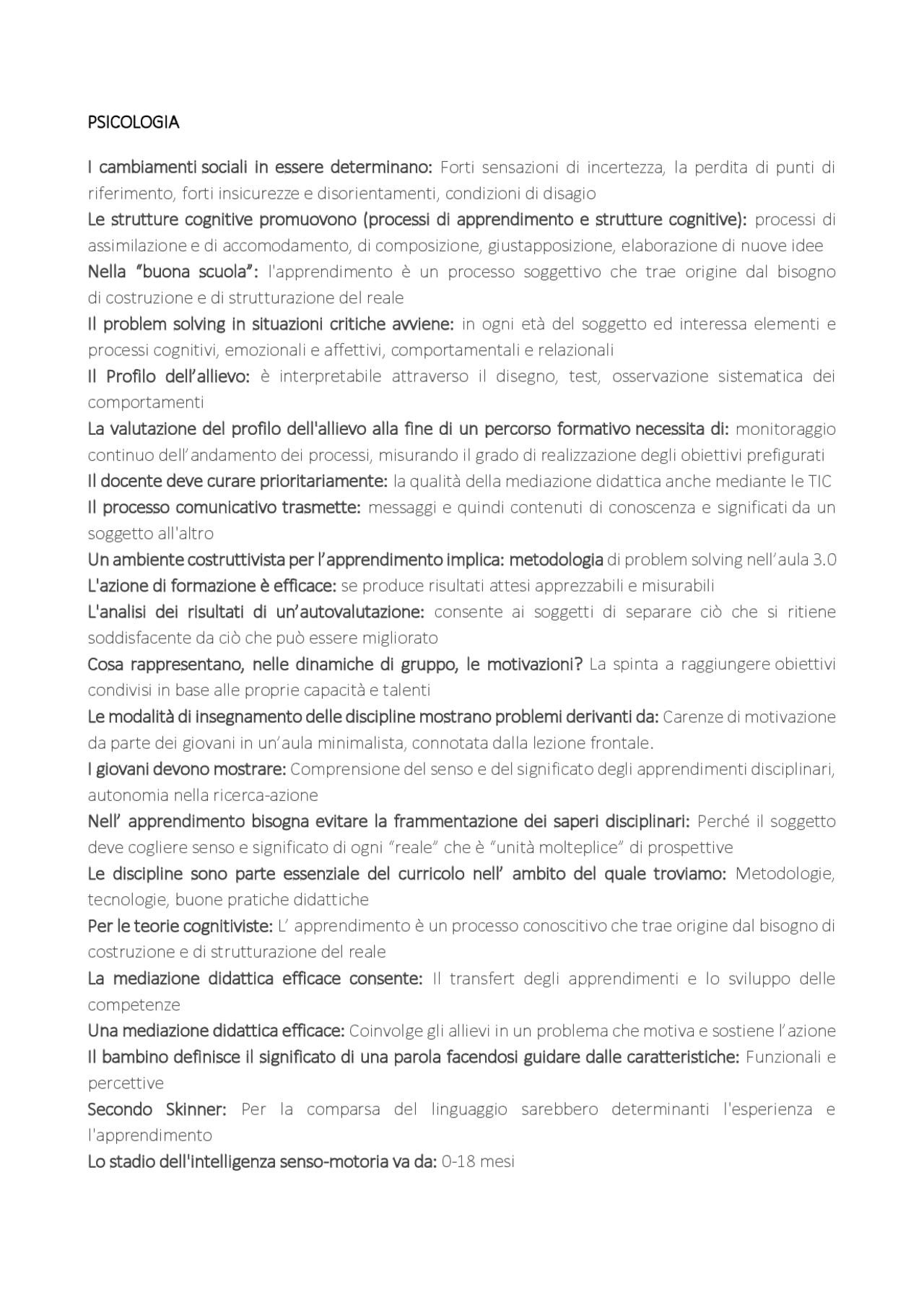 Esame Psicologia Pegaso Docsity