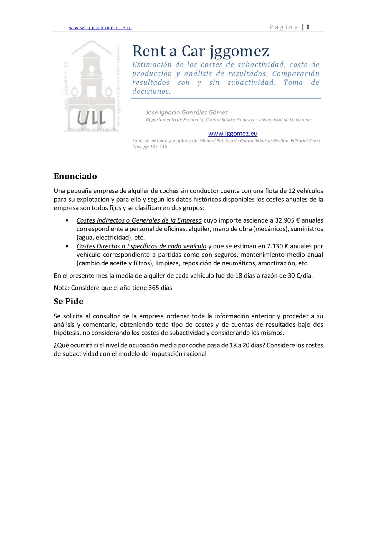Ejercicios De Contabilidad De Costes Y Gestion Docsity