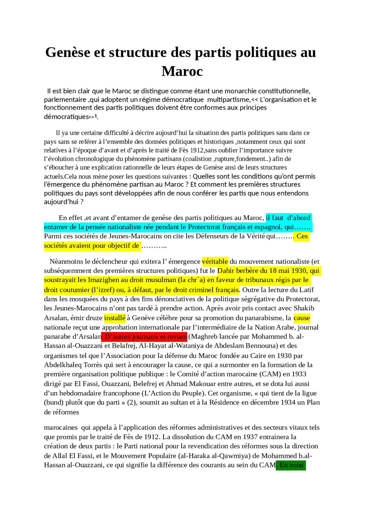 Genèse et structure des partis politiques au maroc - Docsity