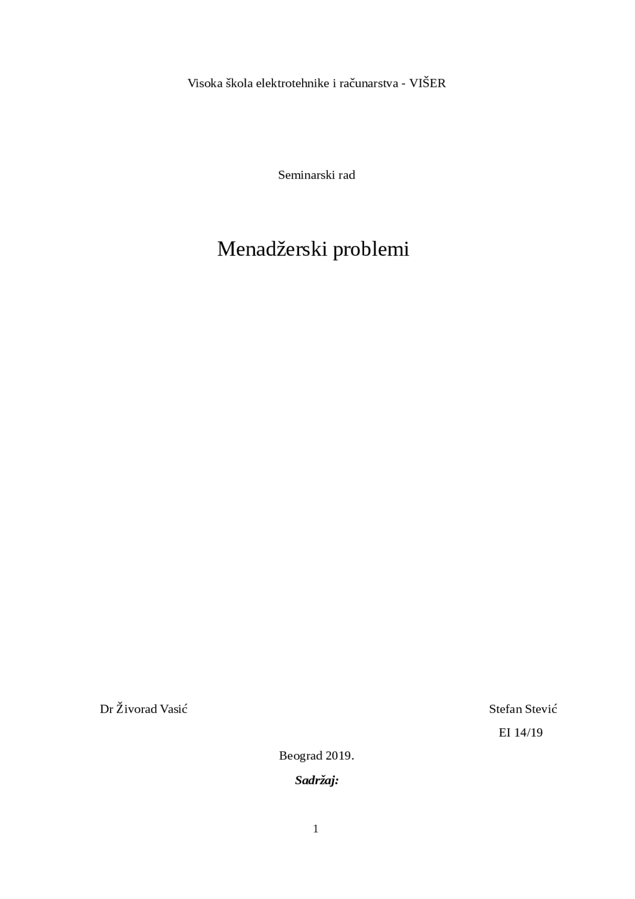 Menadžerski Problemi Završni Radovi Predlog Strateški Menadžment