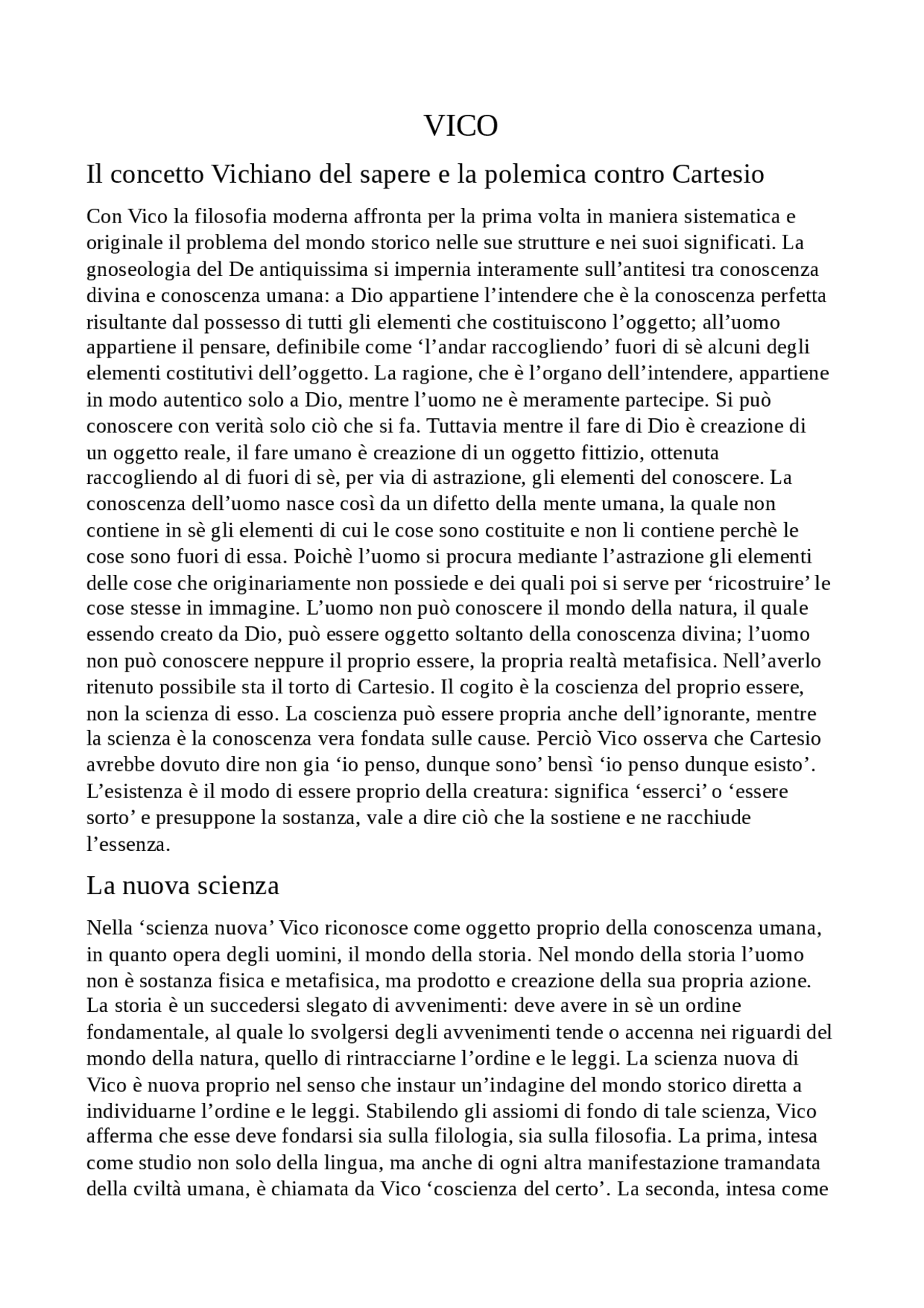 Filosofo Giambattista Vico (sintesi) - Docsity