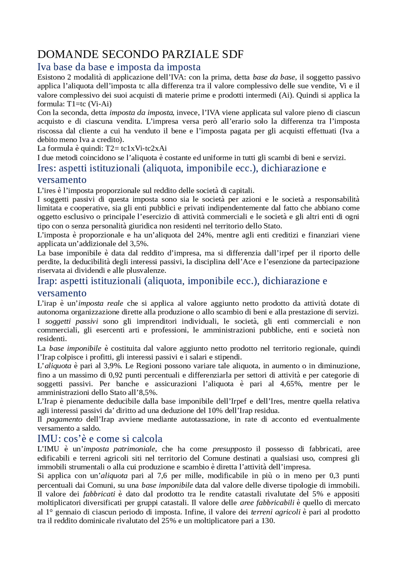 Domande Scienza Delle Finanze Su Imposte Docsity