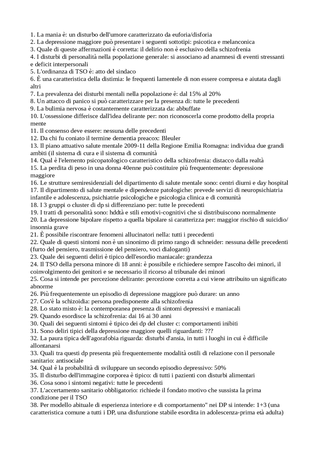 Esame Psicopatologia Prove Desame Di Psicopatologia Docsity