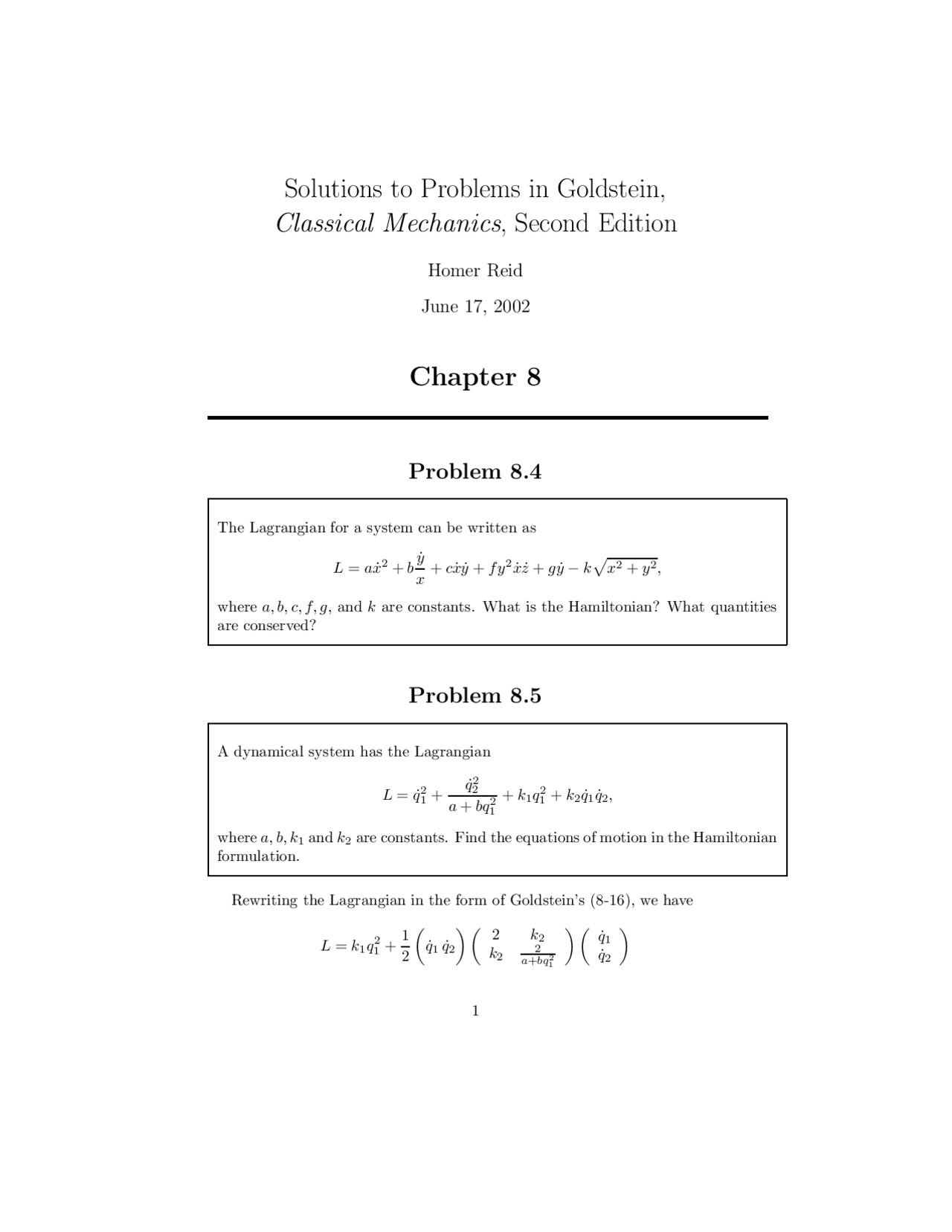 Classical mechanics 3e goldstein solution manual, Exercises for Physics ...