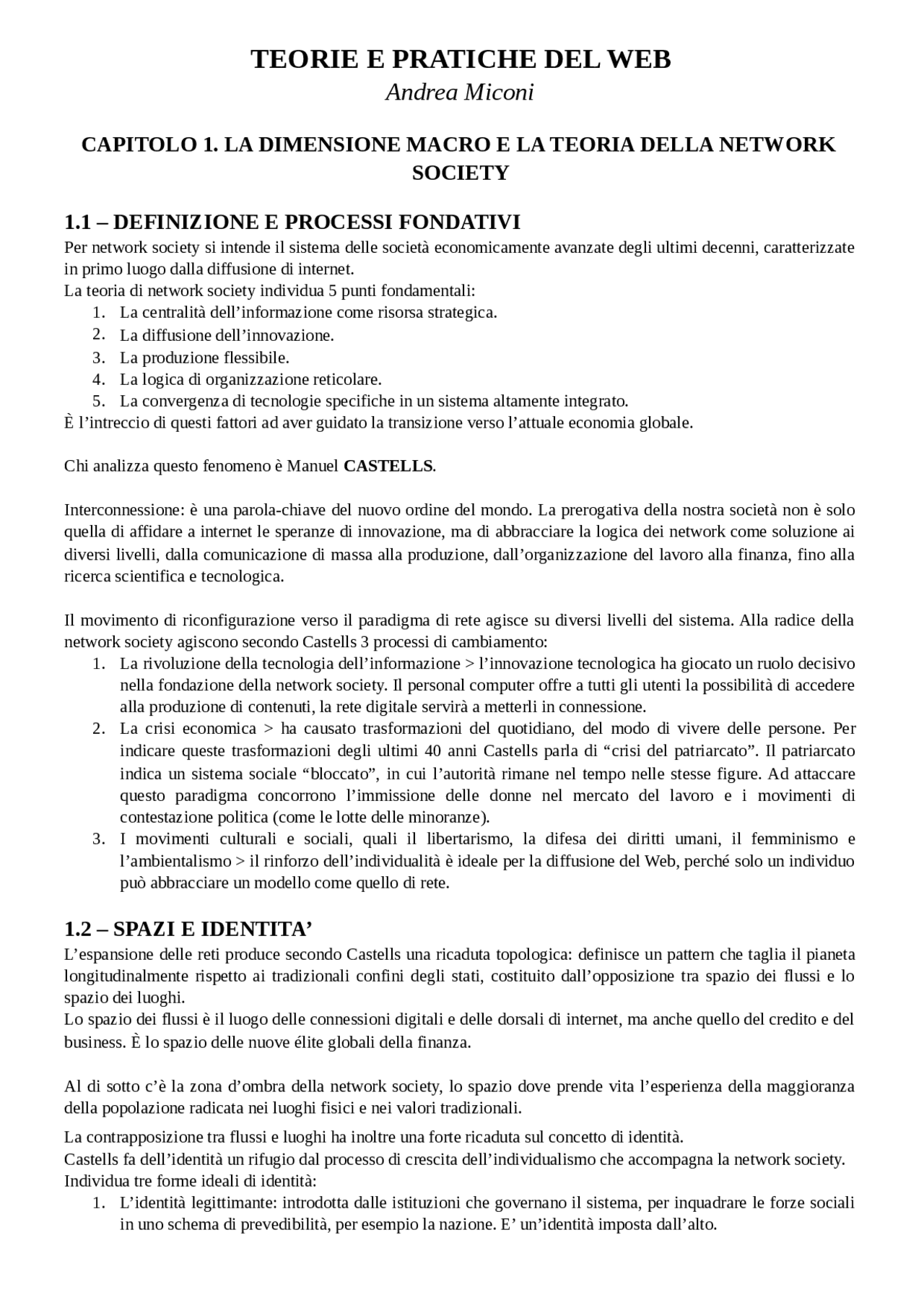 Teorie E Pratiche Del Web Di Andrea Miconi Riassunto Sintesi Del