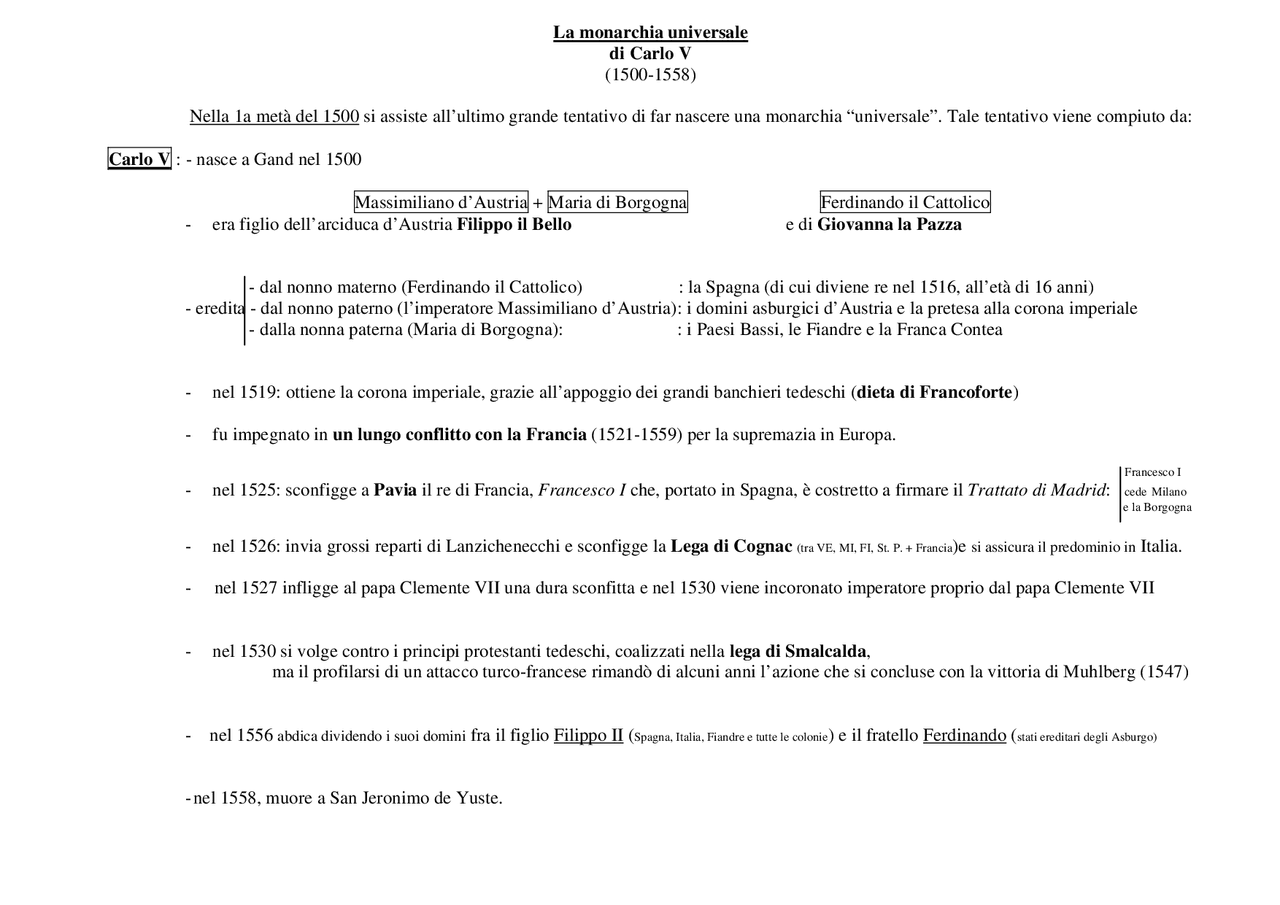 Carlo V E Filippo Ii Docsity