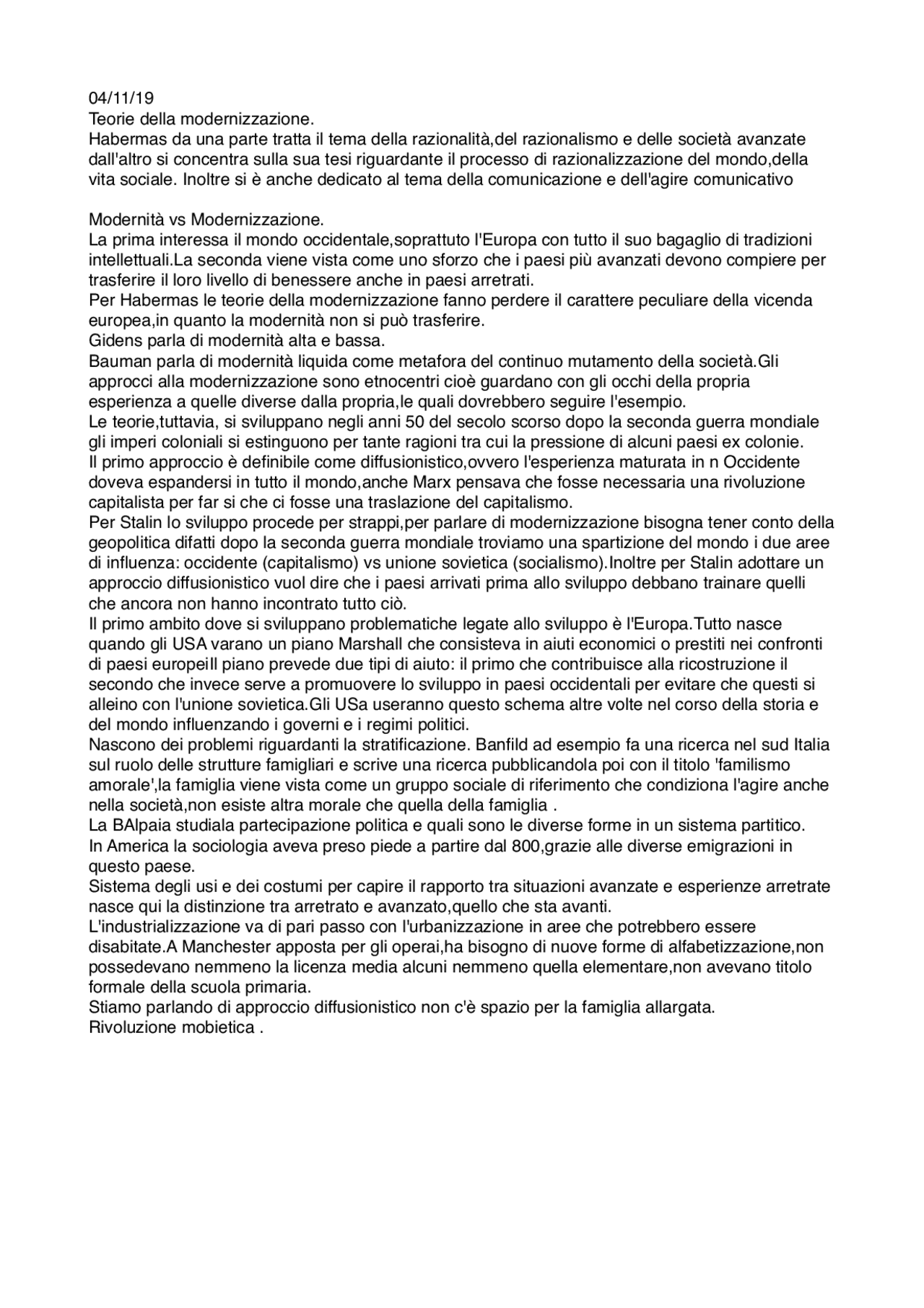 7 Lezione Sociologia Dello Sviluppo Docsity