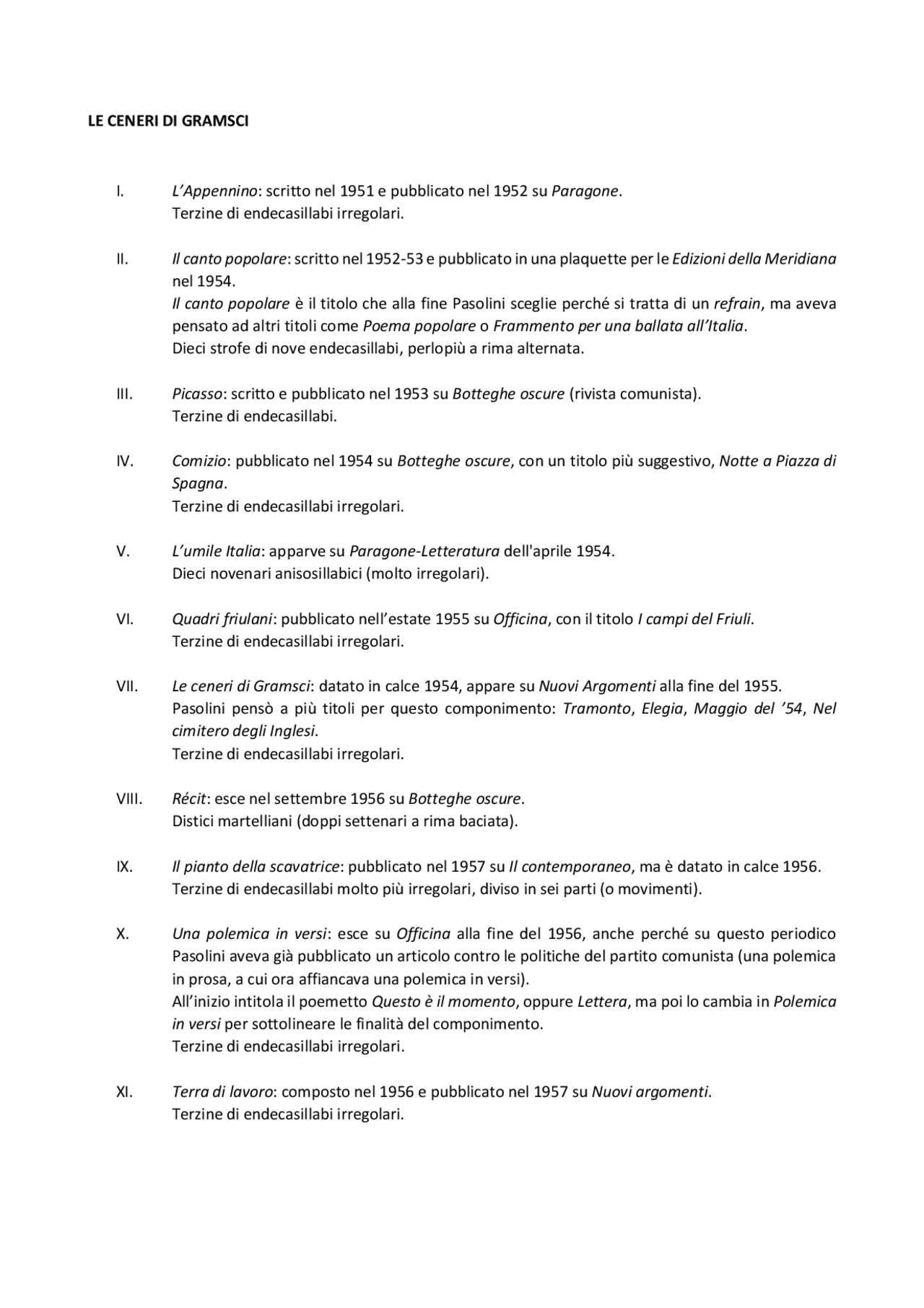 P. P. PASOLINI, Le ceneri di Gramsci (riassunti) - Docsity