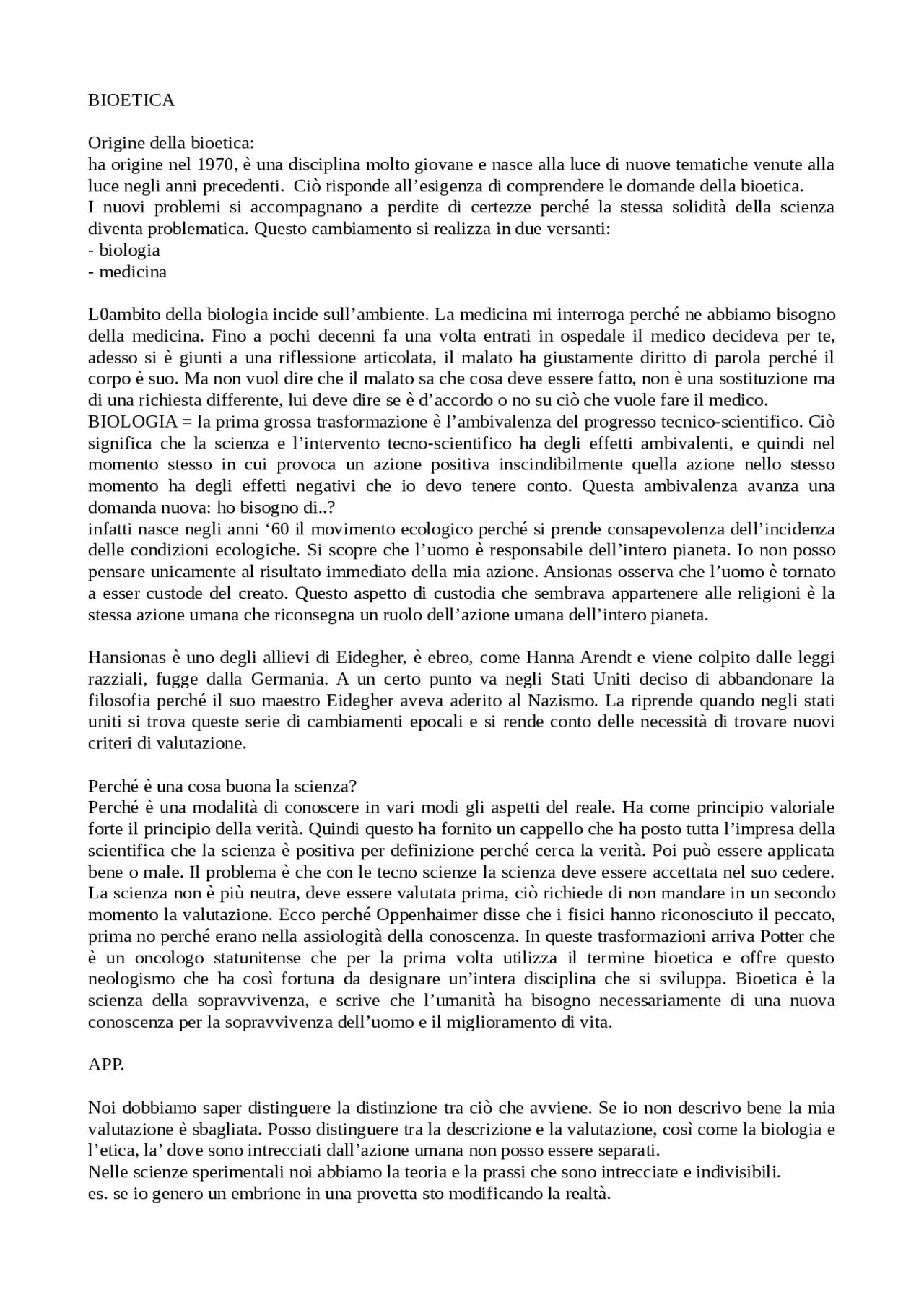 Elementi Di Bioetica Docsity